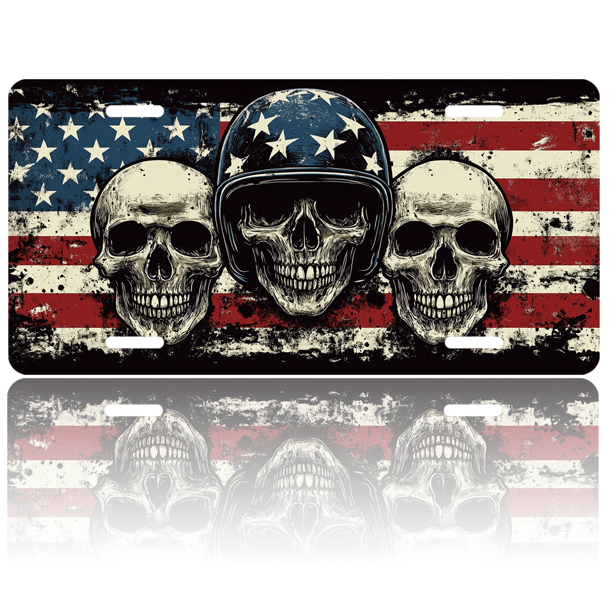 1 Pcs License Plate Covers & Frames, Skulls with American Flag Helmet ...