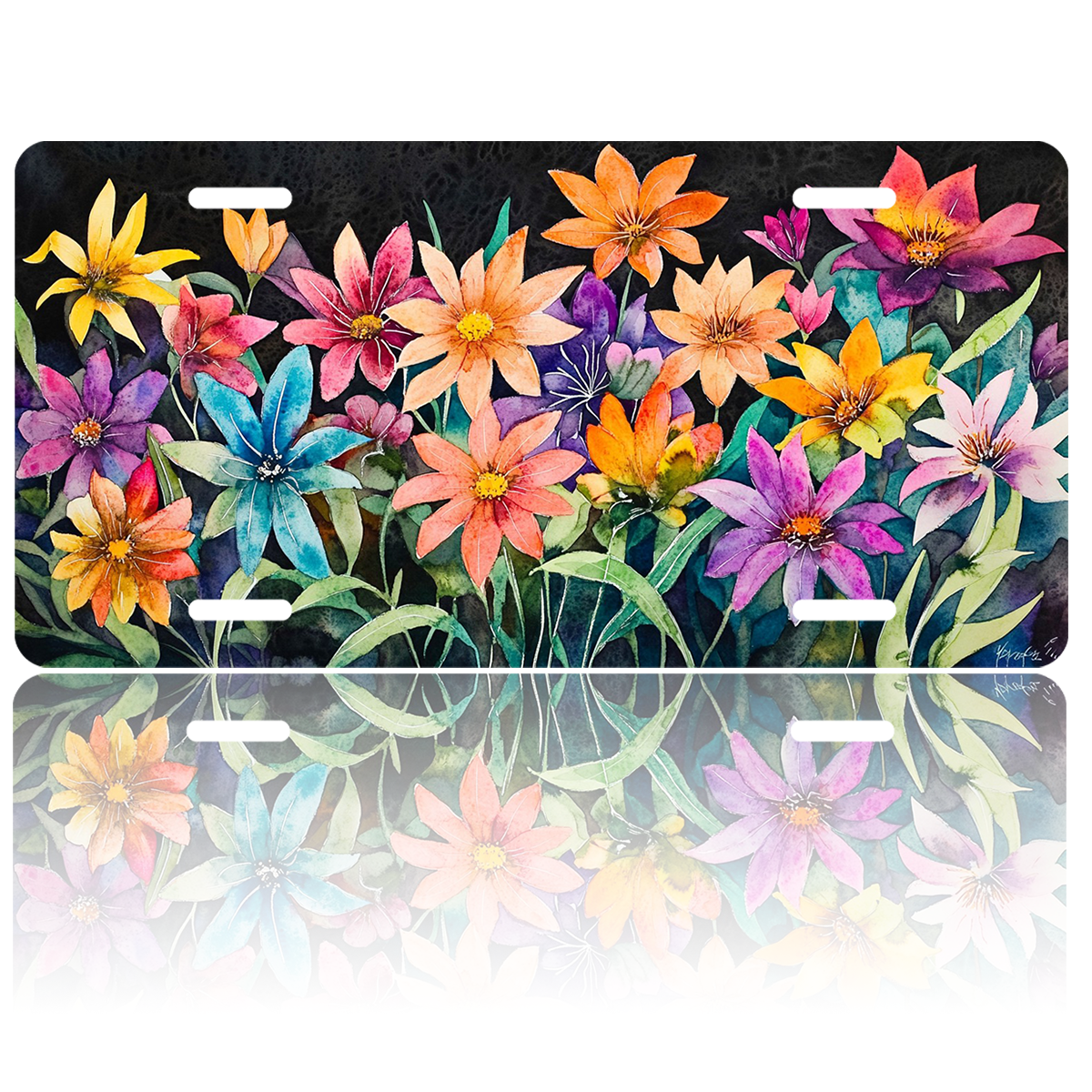 1 Pcs License Plate Covers & Frames, Vivid Watercolor Flower ...