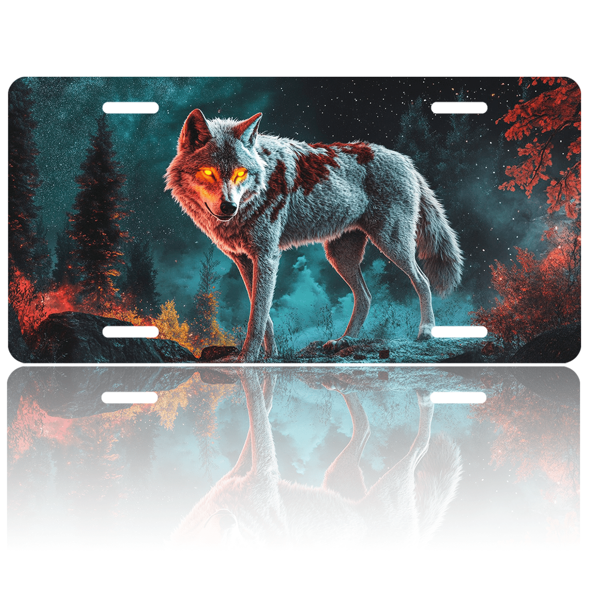 1 Pcs License Plate Covers & Frames, Wolf under Starlit Forest Night ...