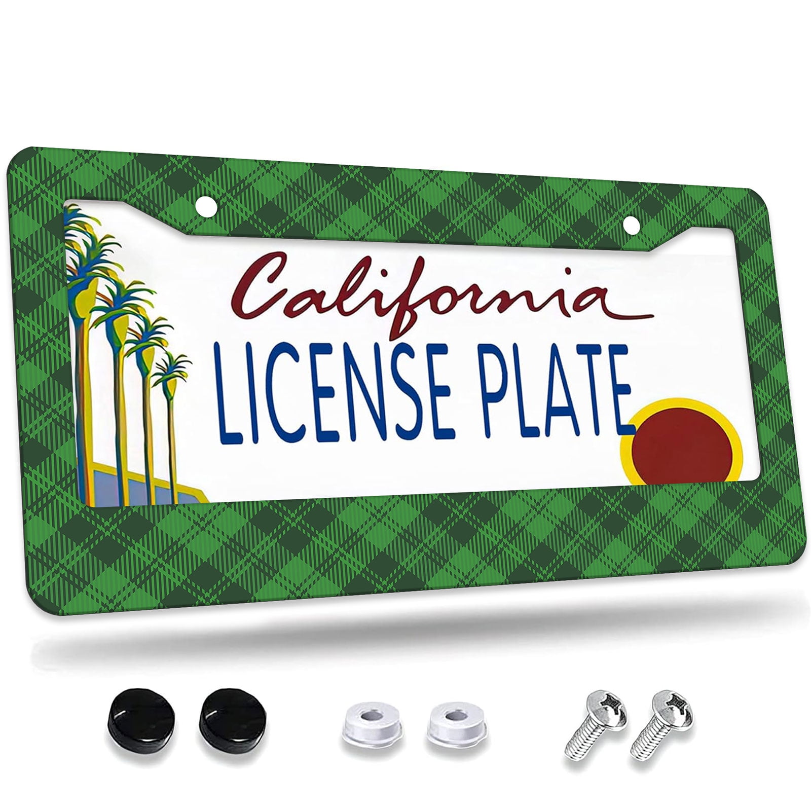 1 Pcs License plate frame with green plaid pattern License Plate Frame ...