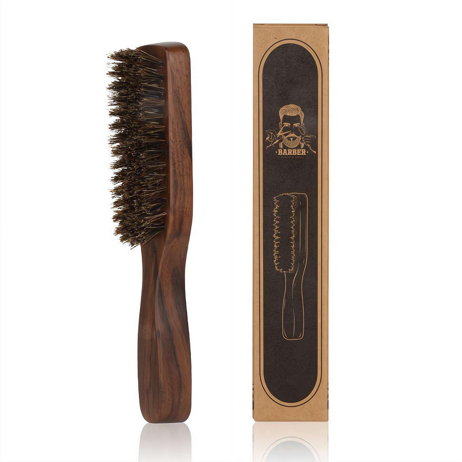 1 Pcs Men's Hair Styling Brush, Natural Curved Boar Bristle Smoothing ...