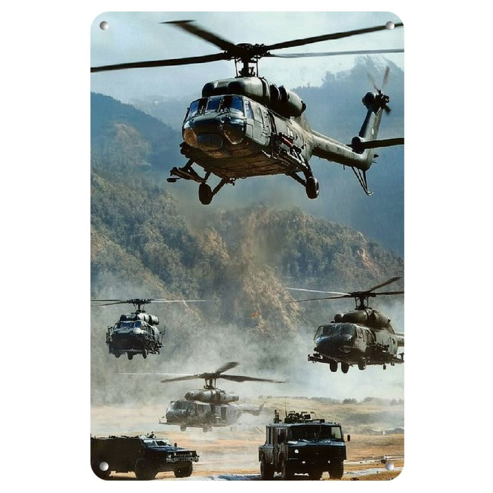 1 Pcs Military Helicopter Wall Art, Iron Metal Sign for Home, Office ...