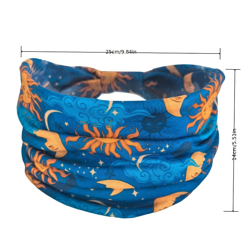 1 Pcs Moon Sun Pattern Printed Wide Edge Headband Non-Slip Knotted ...