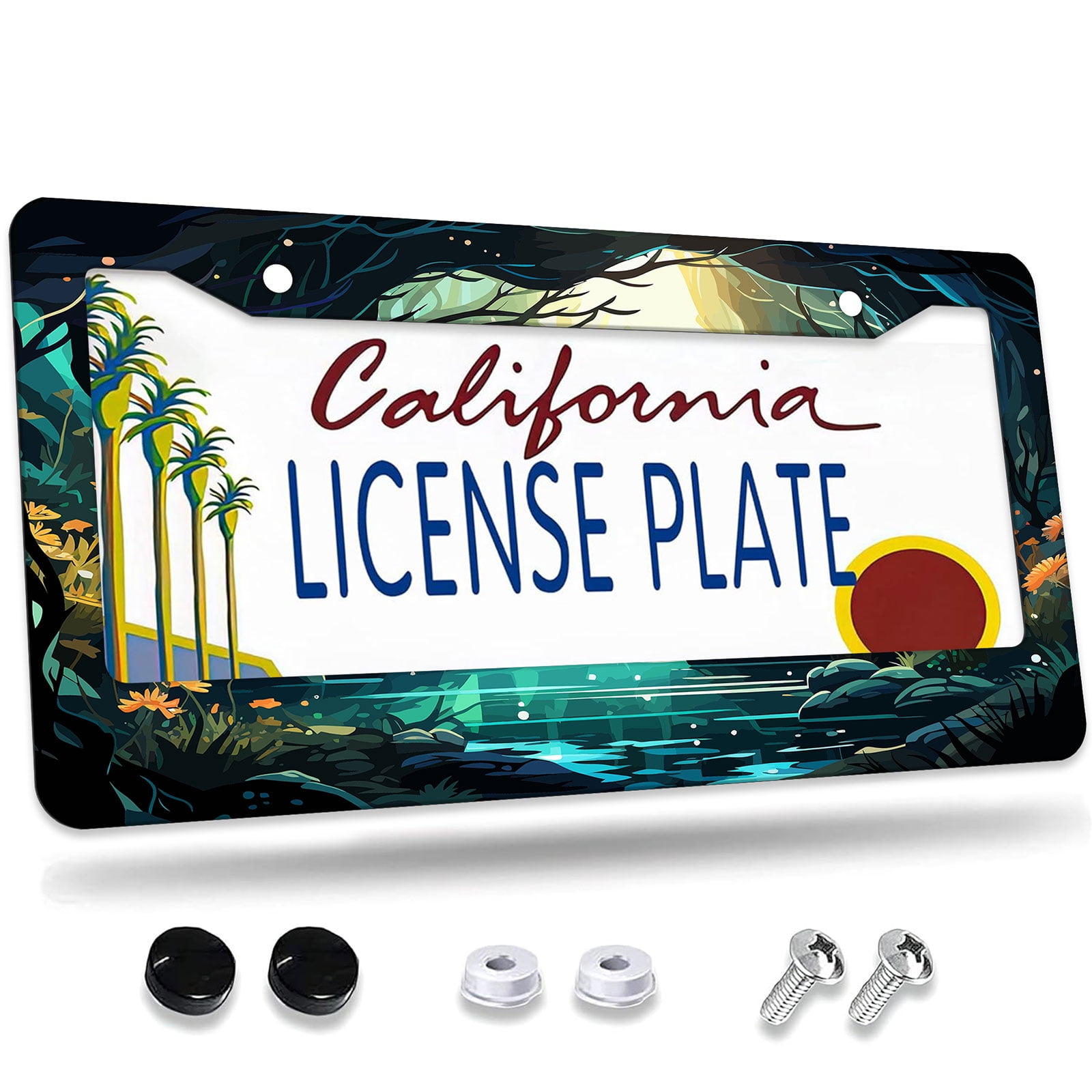 1 Pcs Mystical Forest Glade Scene License Plate Frame,License Plate ...