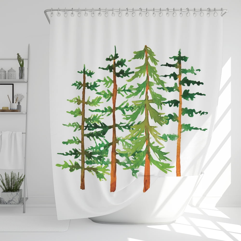 1 Pcs Nordic simple green plant waterproof shower curtain tree bathroom ...