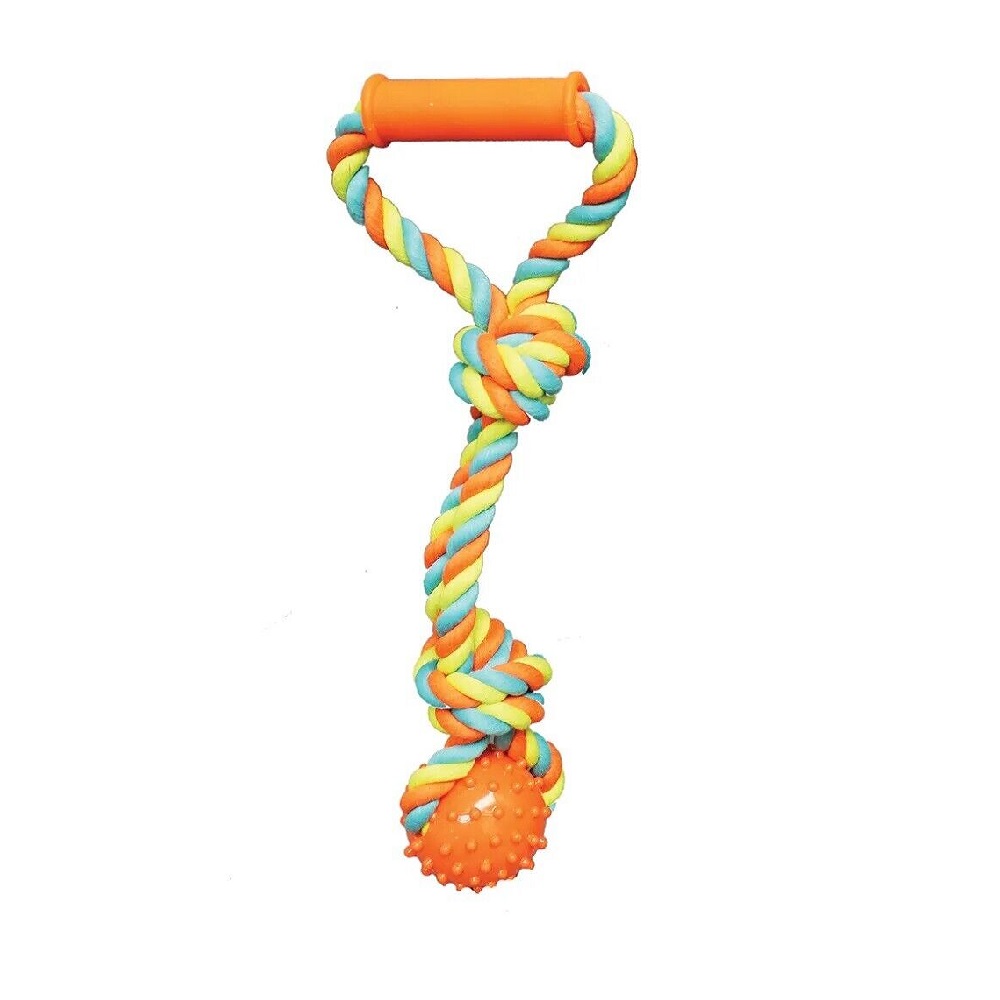 1 Pcs Orange Color Dog Toss Rope Fetch Tug Toy with Tough Spike Ball ...
