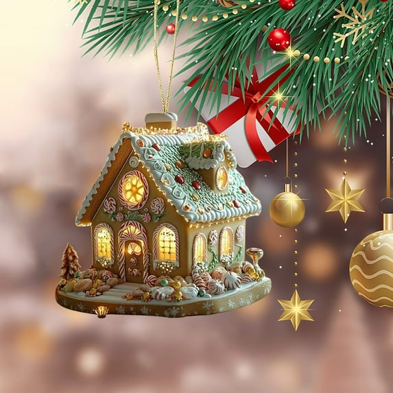1 Pcs Pastel Christmas House Ornaments for Christmas Tree Wooden ...