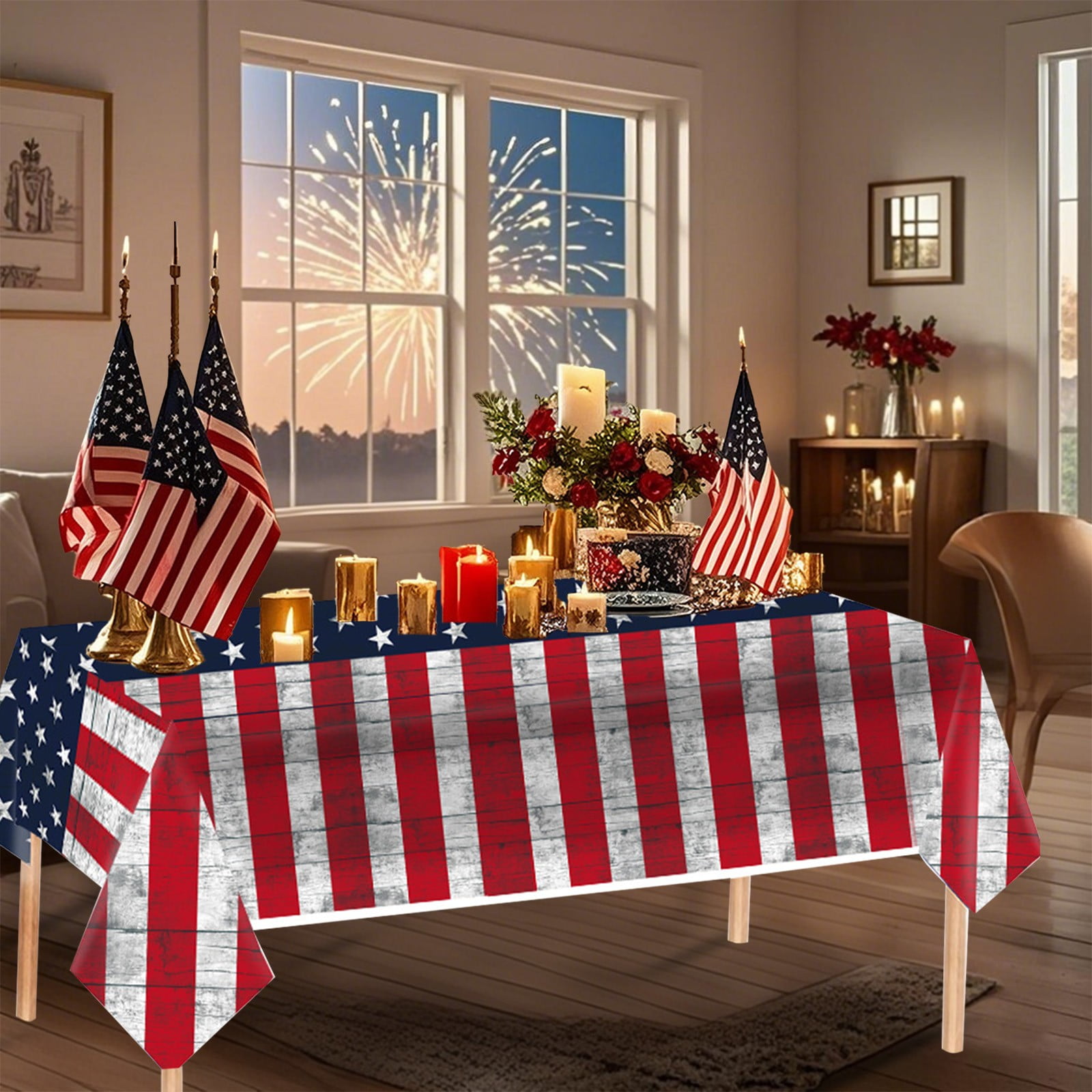1 Pcs Patriotic Plastic Tablecloth Red White Blue Star Disposable Table ...