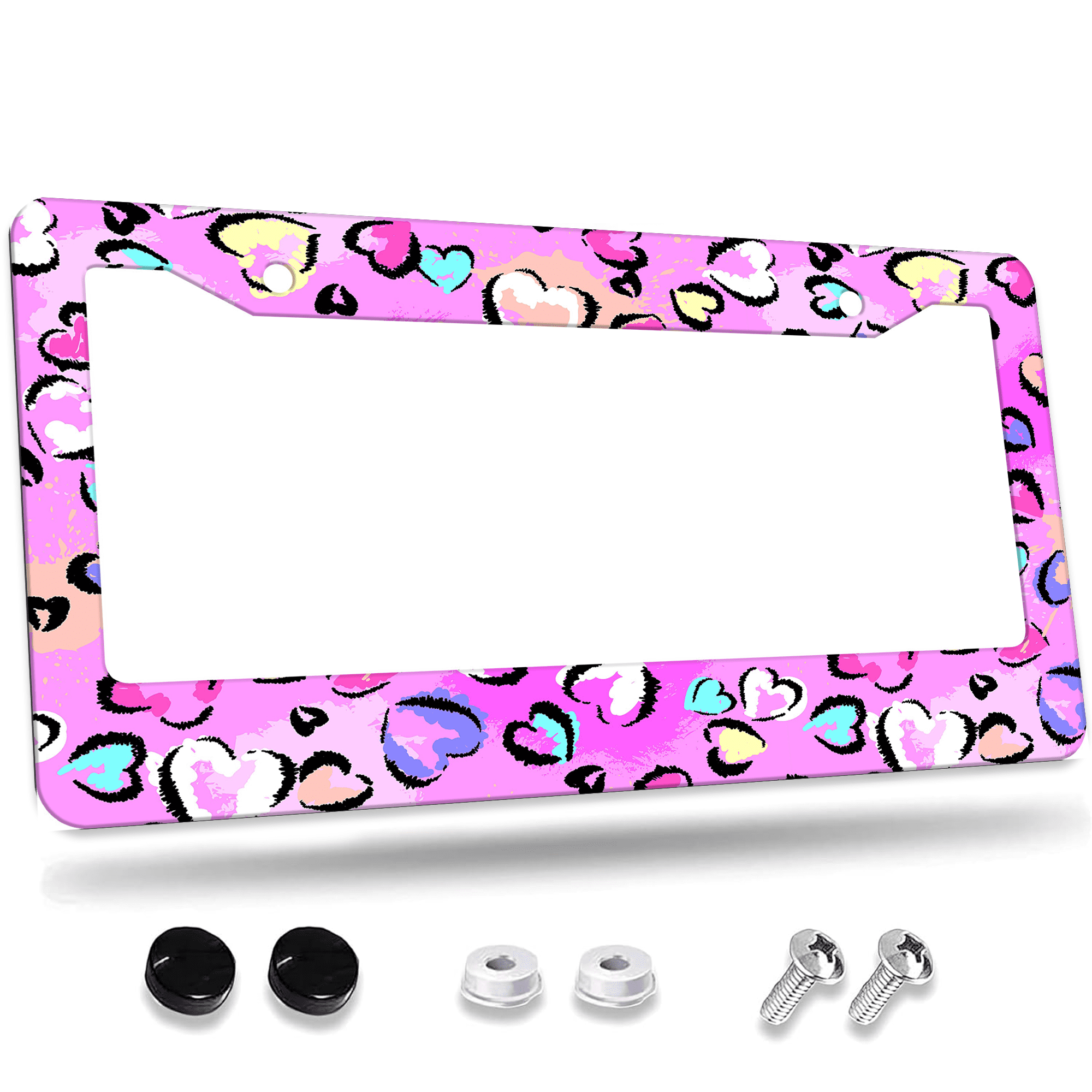 1 Pcs Pink Background with Heart Shapes License Plate Frame, License ...