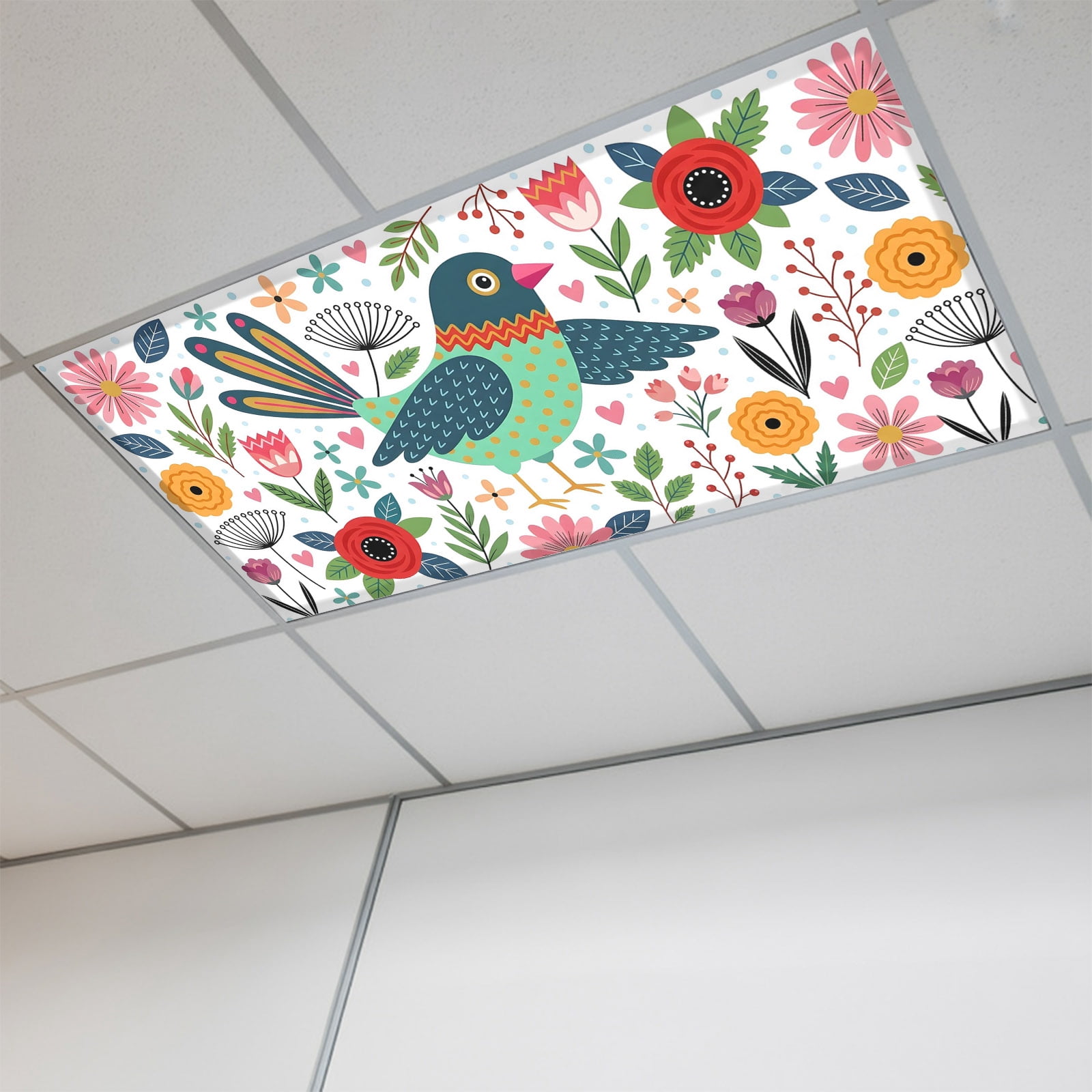 1 Pcs Playful Hummingbird Fluorescent Light Covers Folk Art Green Bird ...