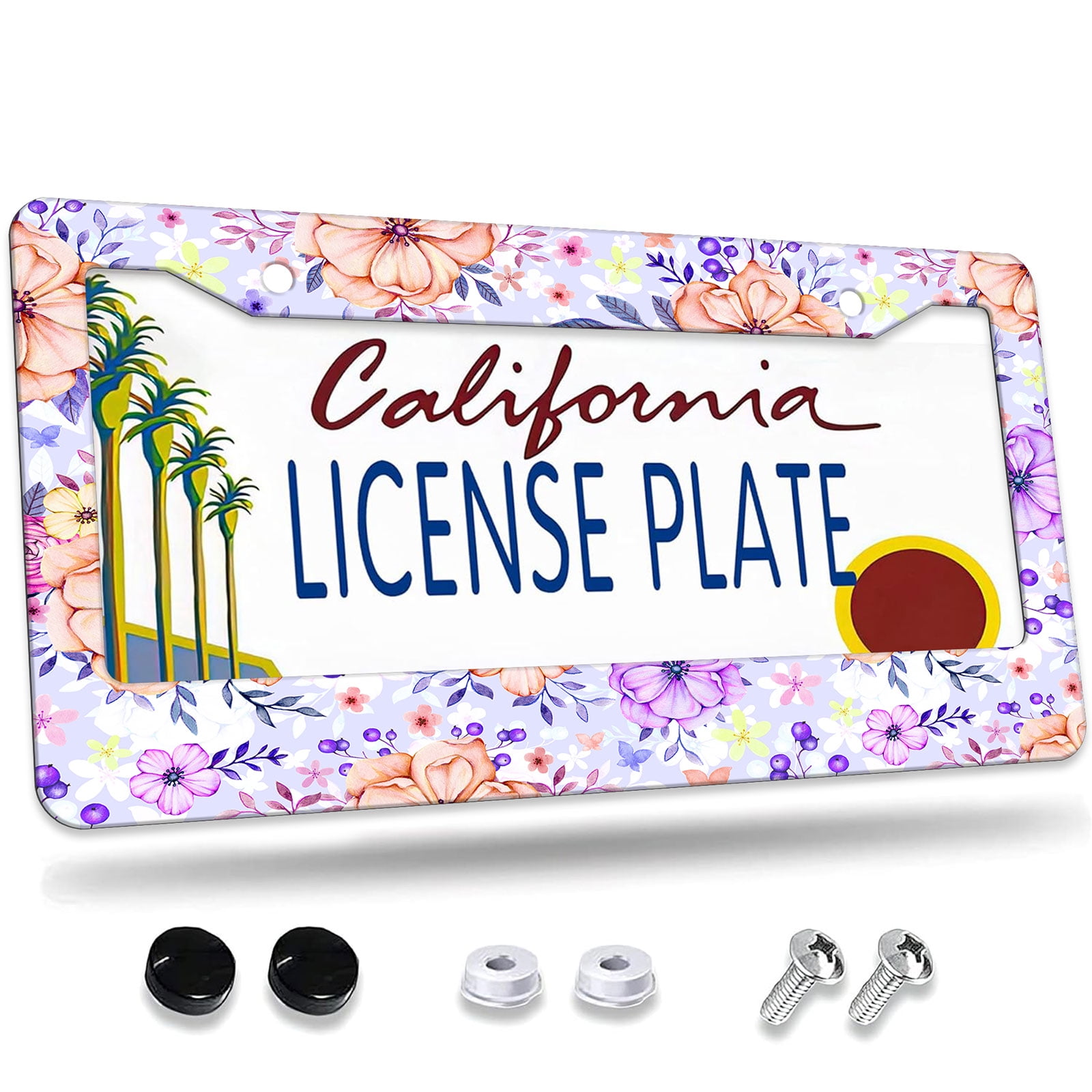 1 Pcs Pastel Watercolor Flowers License Plate Frame,License Plate Cover ...