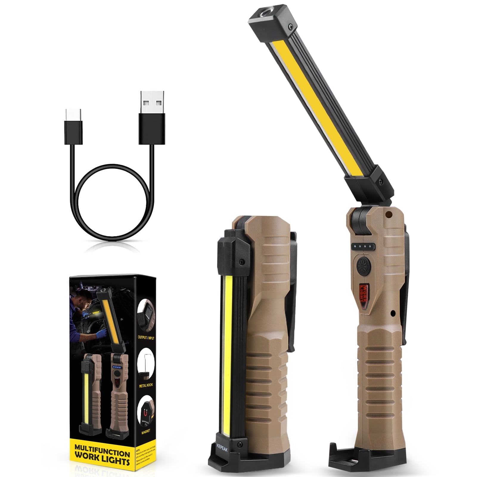 1 Pcs Rechargeable Flashlight, LED Work Light with Magnetic Base ...