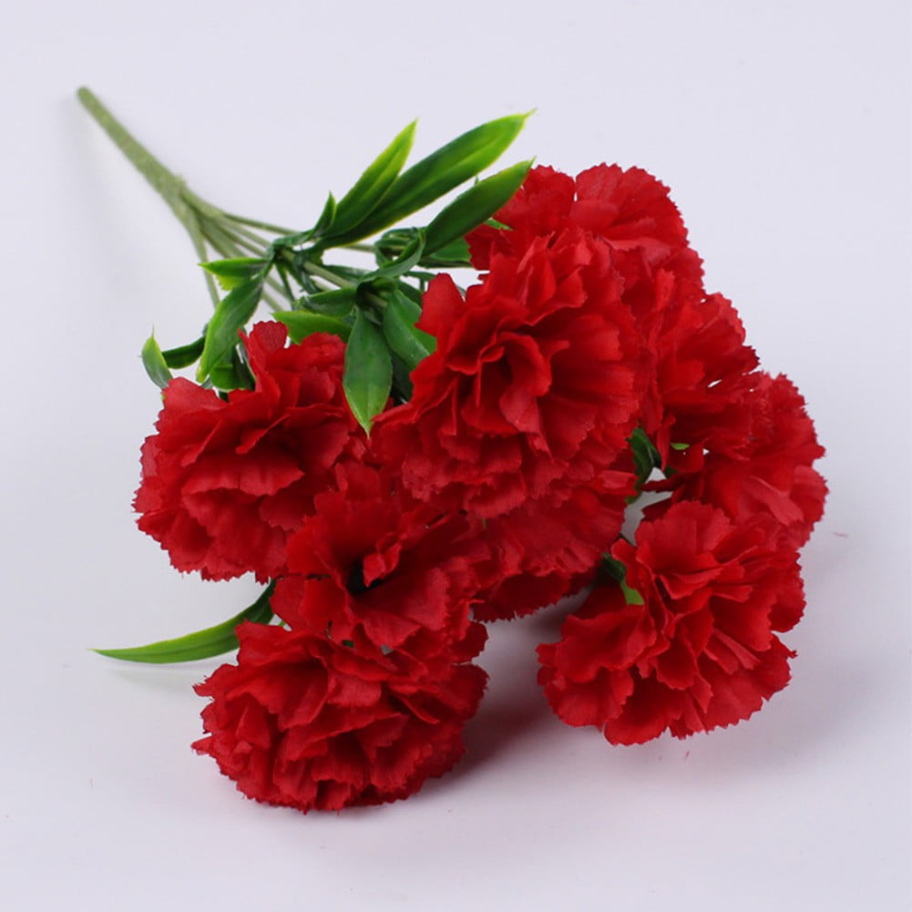 1 Pcs Red 11 Head Carnation Artificial Flowers Plastic Fake Plants ...