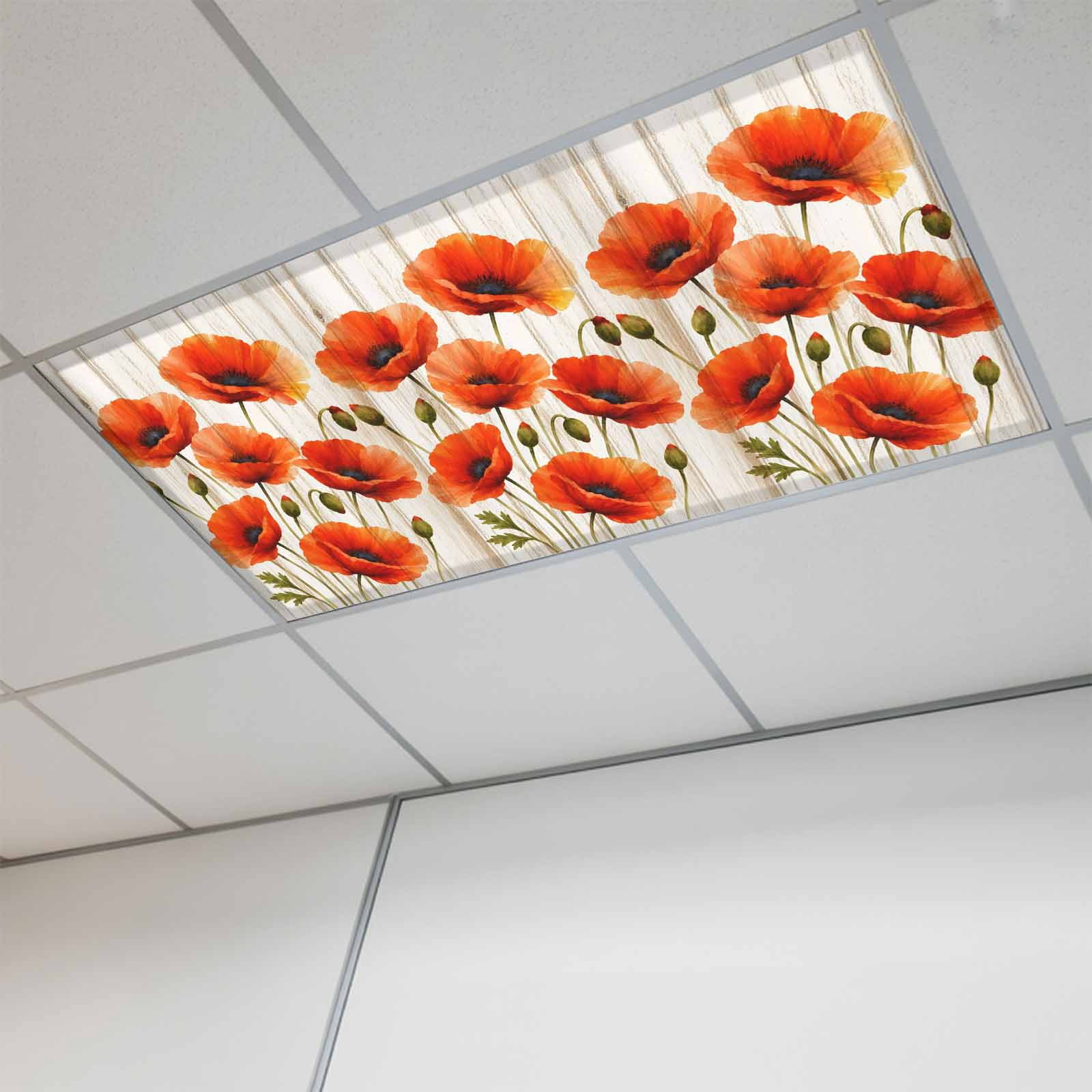 1 Pcs Red Poppies Fluorescent Light Covers Minimalist Red Floral Bud ...