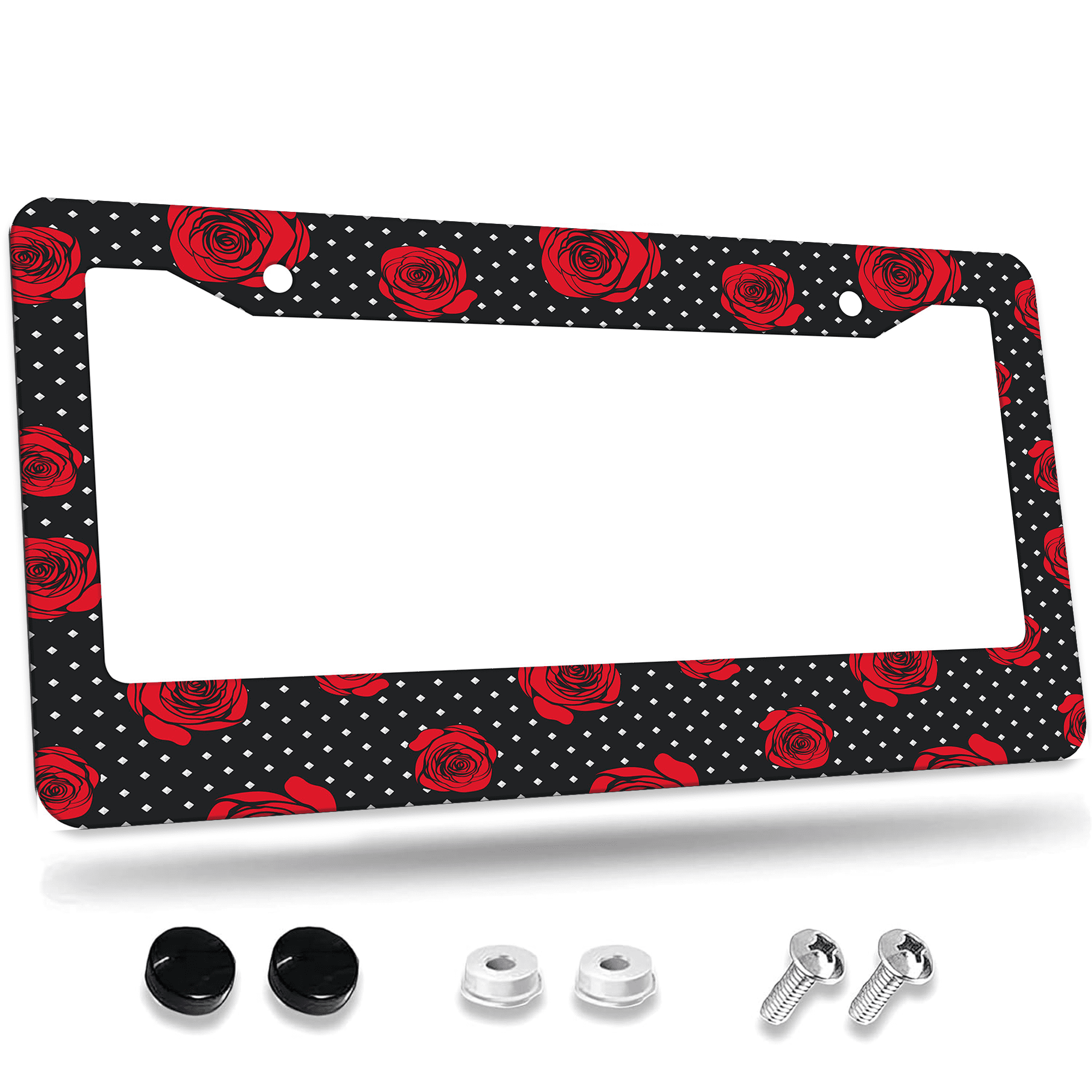 1 Pcs Red Roses on Black Background License Plate Frame, License Plate ...