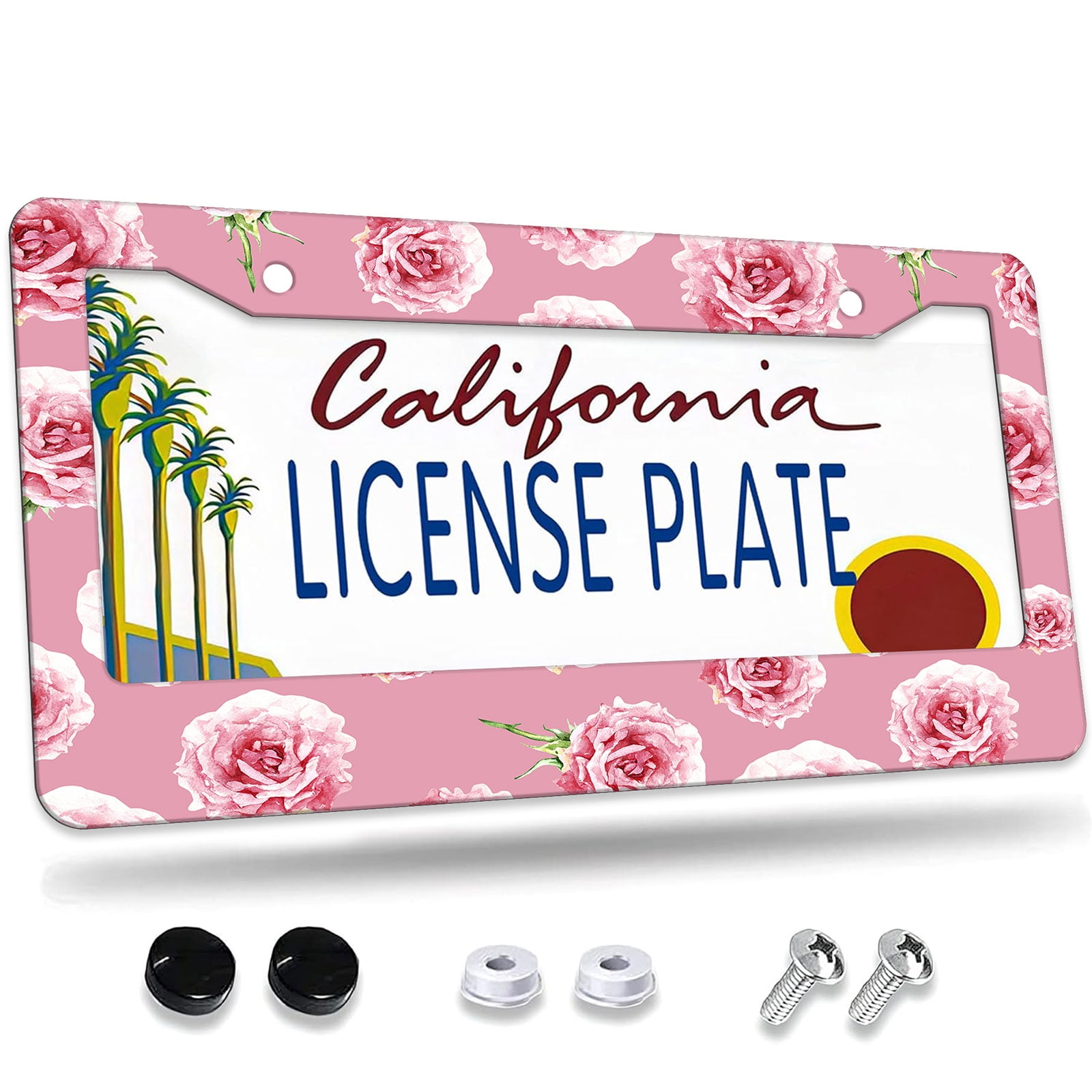 1 Pcs Pink Roses License Plate Frame,License Plate Cover for Car ...