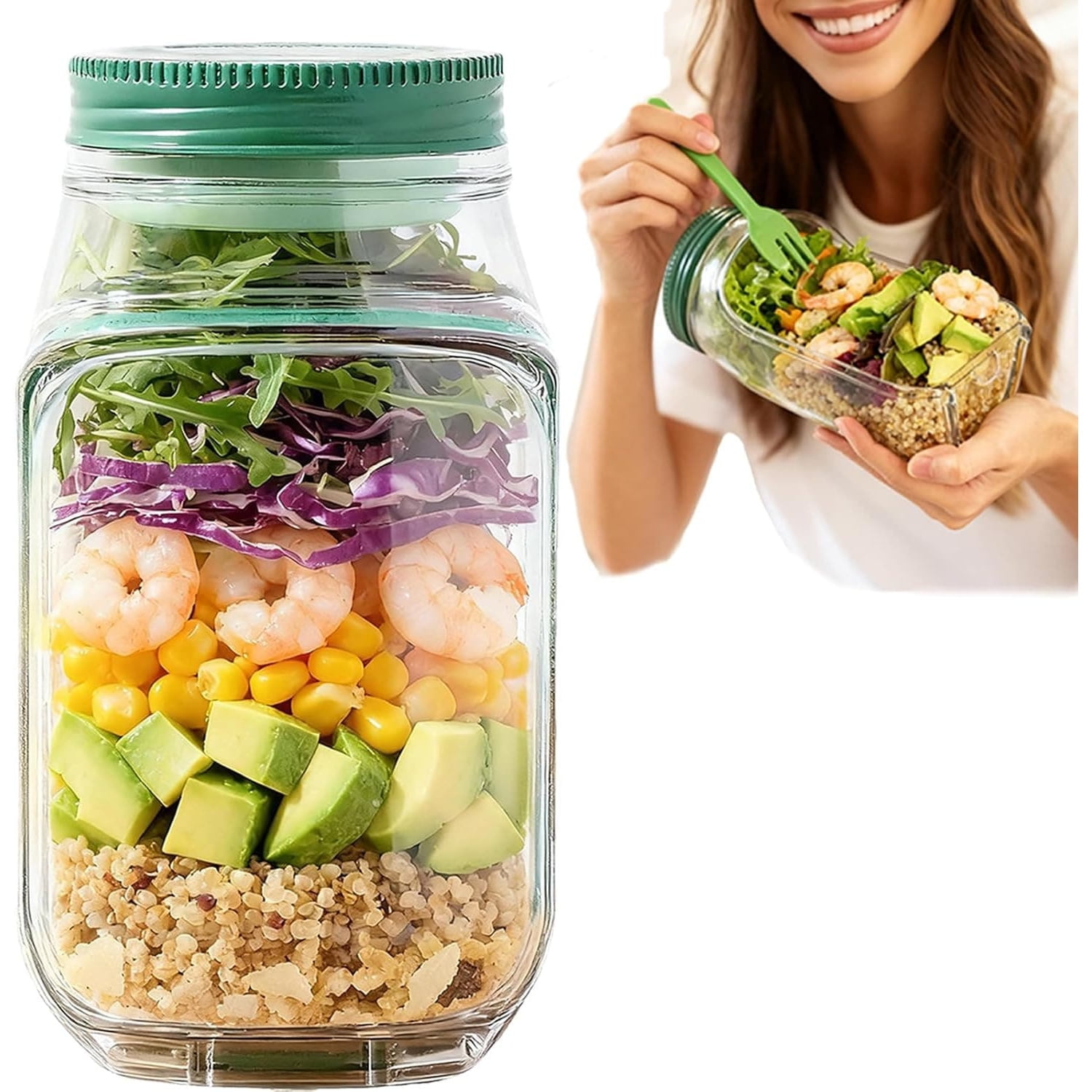 1 Pcs Salad Pod Mason Jar Side Open, Integrated Salad Container ...