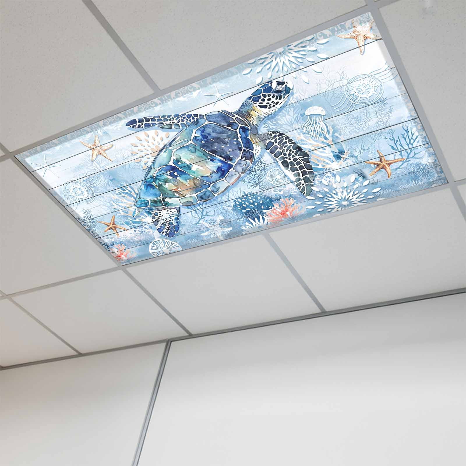 1 Pcs Sea Turtle Fluorescent Light Covers Ocean Starfish Coral Blue ...