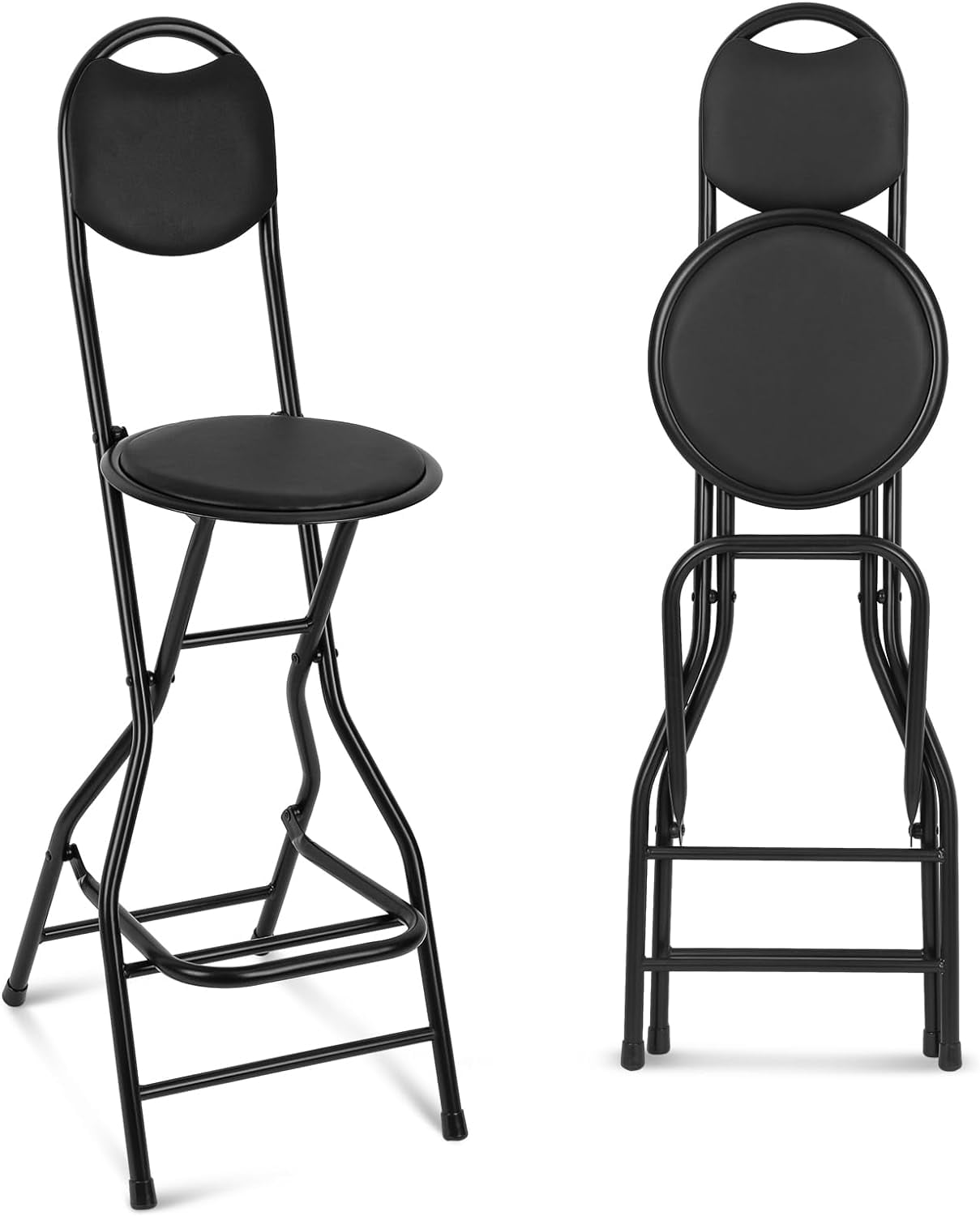1 Pcs Seat Height 26 Inch Folding Bar Stool with Backrest Leather ...