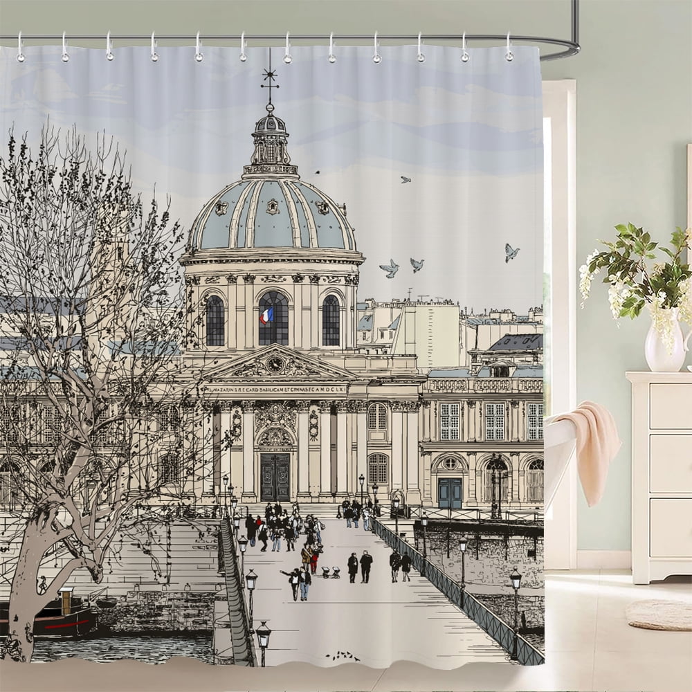 1 Pcs Shower Curtain Simple Art Painting Scenery Bathroom Curtain ...