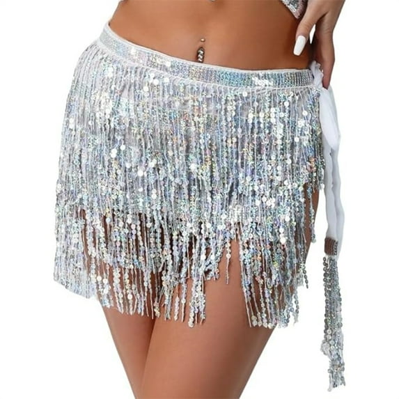 1 Pcs Sparkly Sequin Skirt Glitter Silver Tassel Skirt Wrap Fringe ...