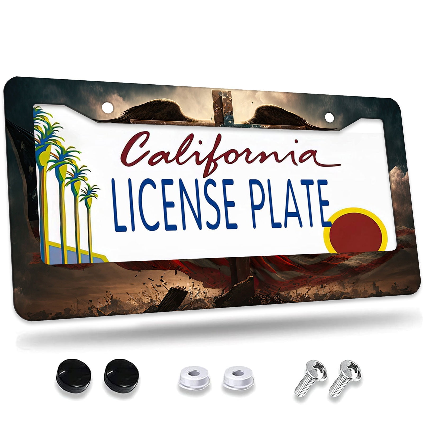 1 Pcs Symbolic Cross with American Flag License Plate Frame,License ...