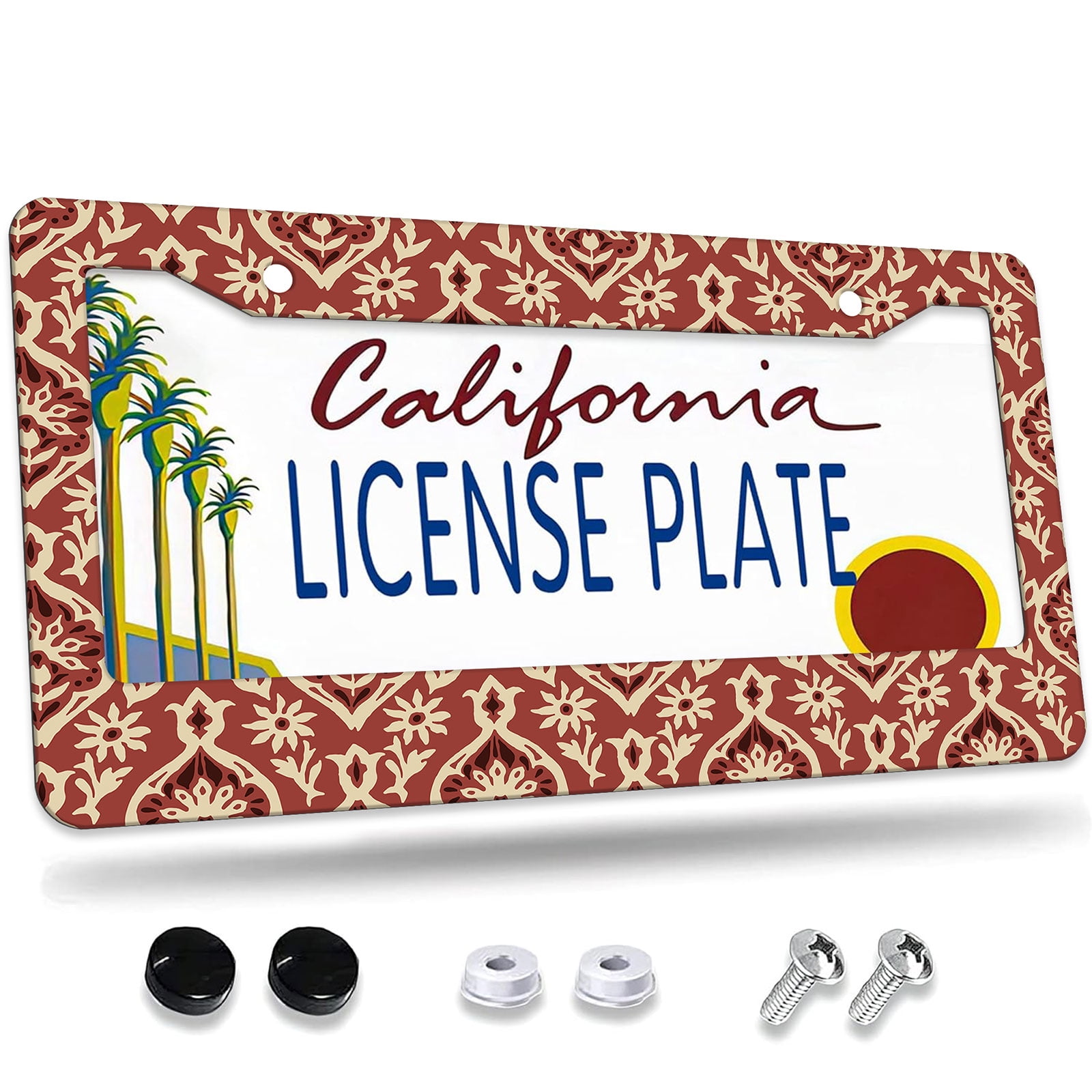 1 Pcs Burgundy and Beige Ornate License Plate Frame,License Plate Cover ...