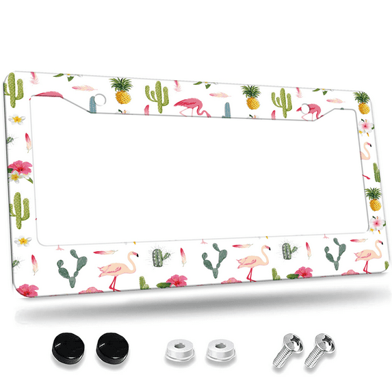 1 Pcs Tropical Flamingo and Cactus License Plate Frame, License Plate ...