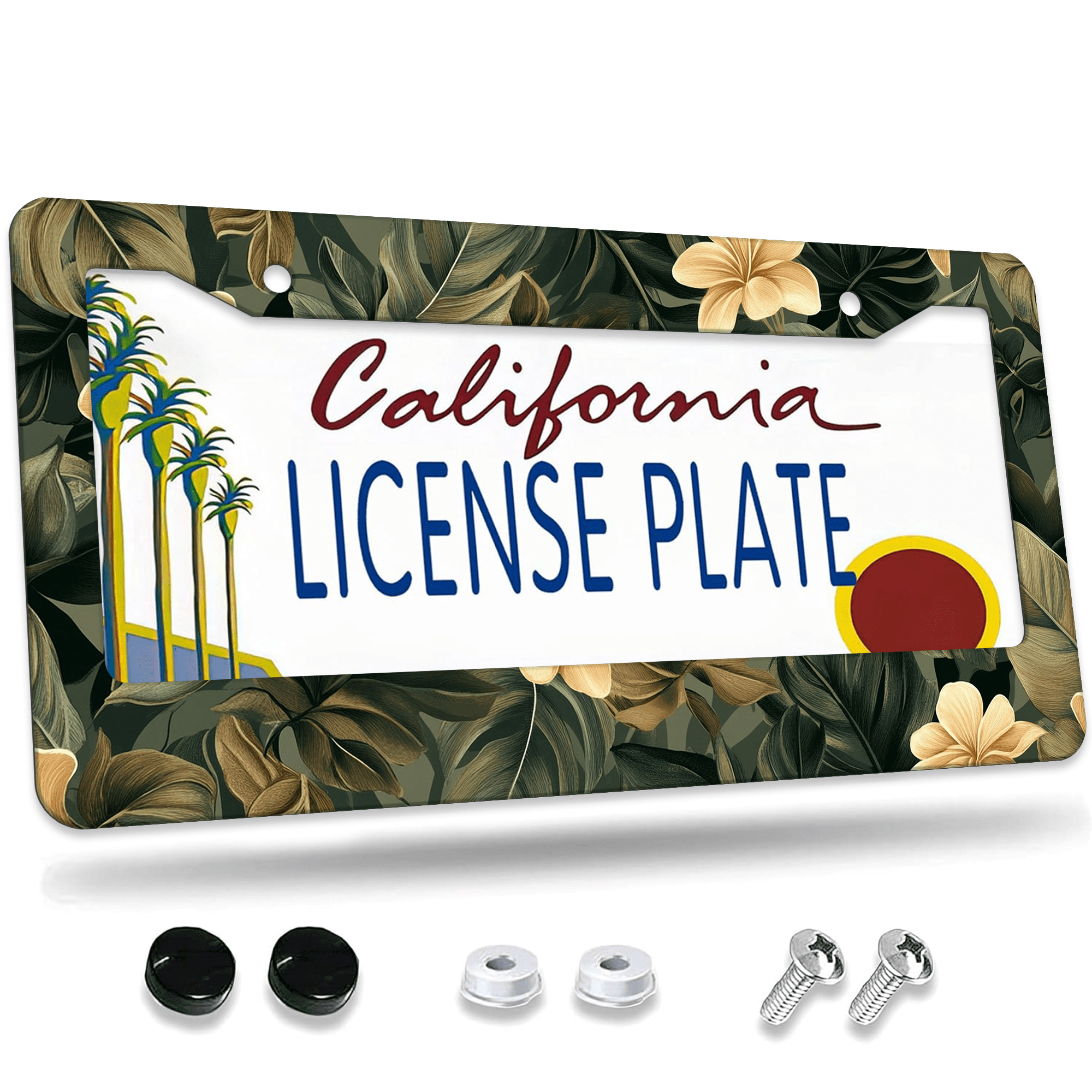 1 Pcs Tropical Floral License Plate Frame, License Plate Cover for Car ...