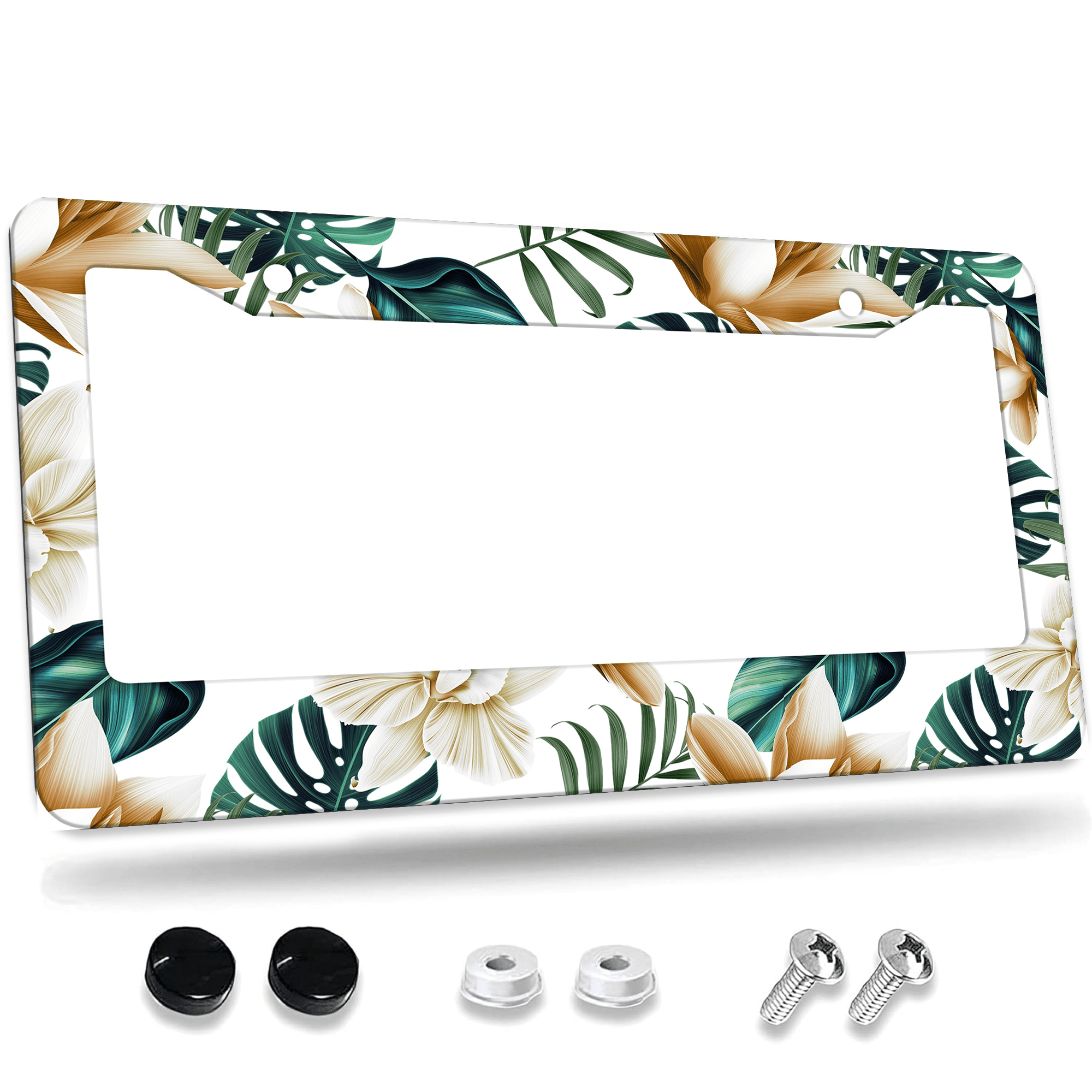 1 Pcs Tropical Flowers and Leaves License Plate Frame, License Plate ...