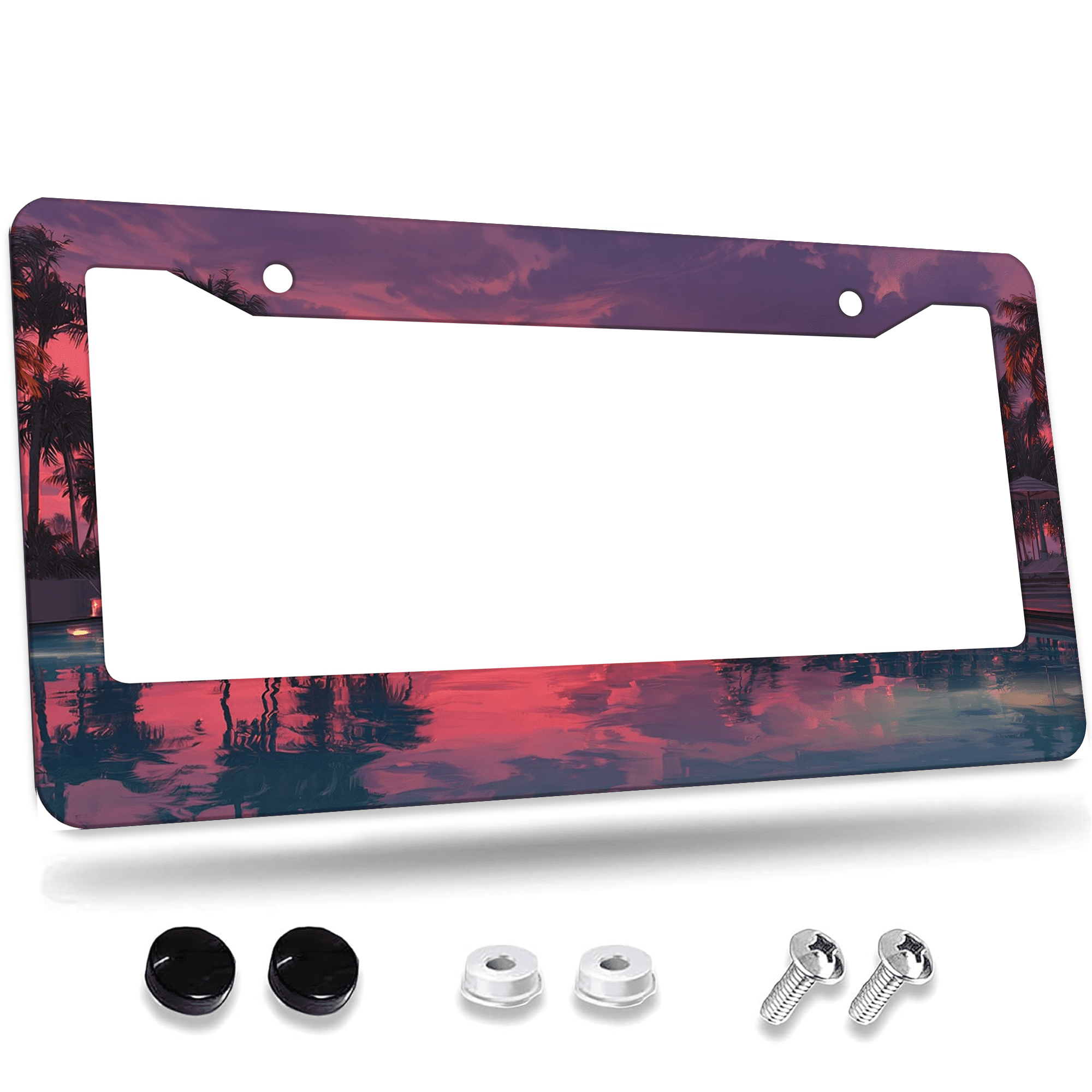 1 Pcs Tropical Sunset License Plate Frame, License Plate Cover for Car ...