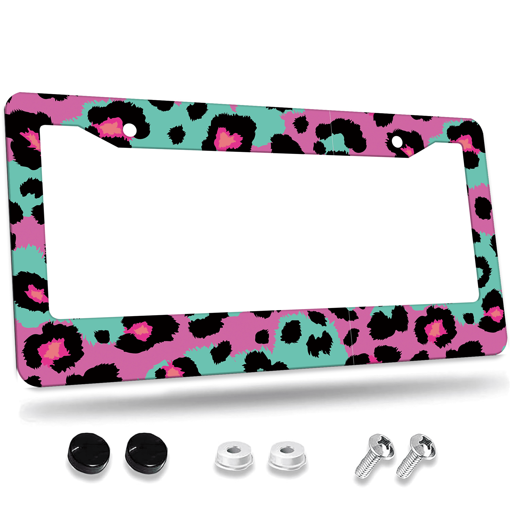 1 Pcs Turquoise Pink Leopard License Plate Frame, License Plate Cover ...