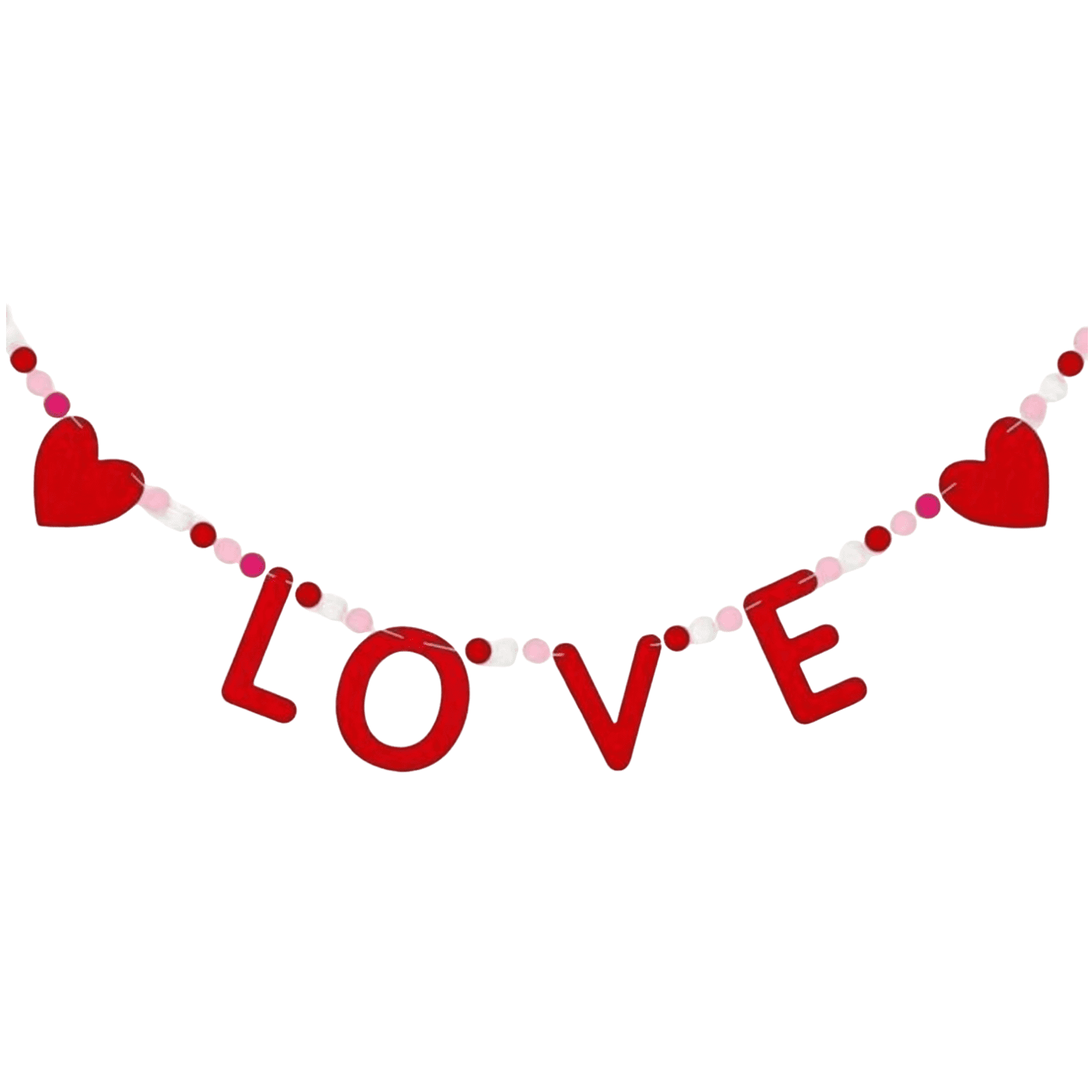 1 Pcs Valentine's Day Felt Banner, Love Heart Pom Pom Banner Red White ...