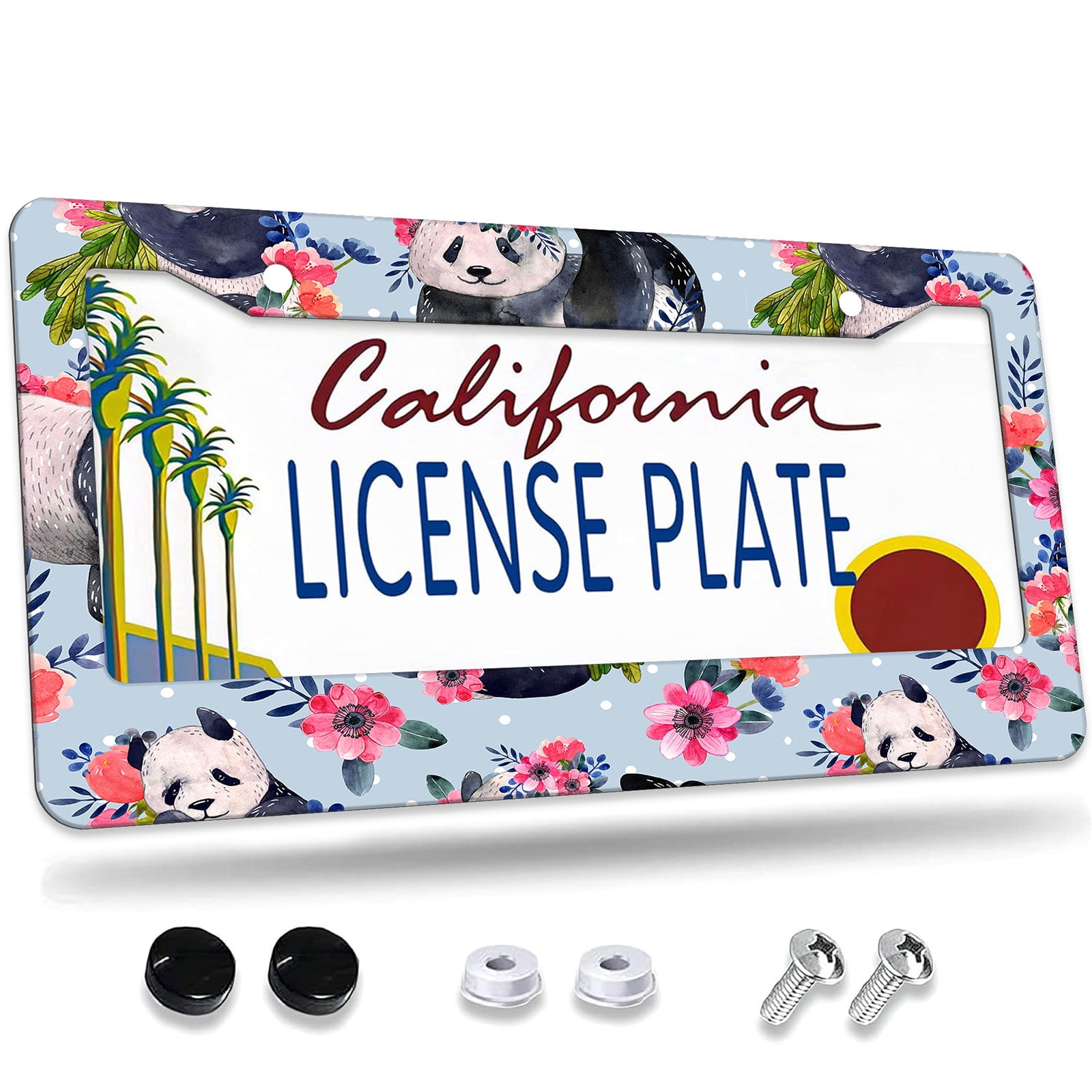 1 Pcs Watercolor Pandas with Flowers License Plate Frame,License Plate ...