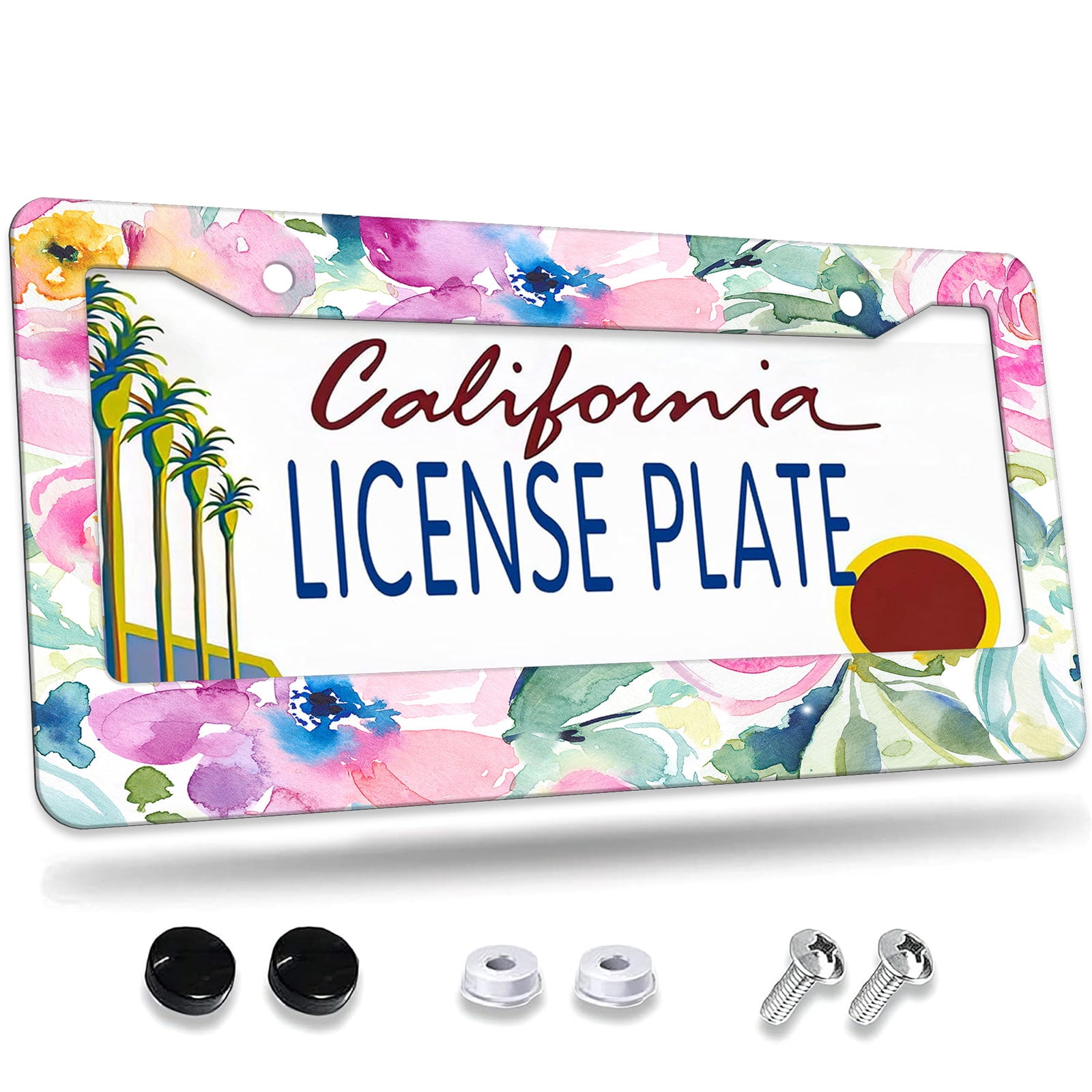 1 Pcs Watercolor Pink Flowers License Plate Frame,License Plate Cover ...