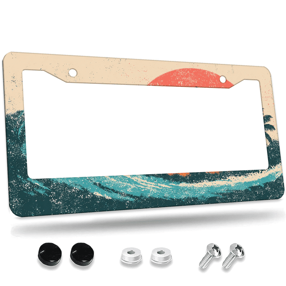 1 Pcs Wave Sunset Palms License Plate Frame, License Plate Cover for ...