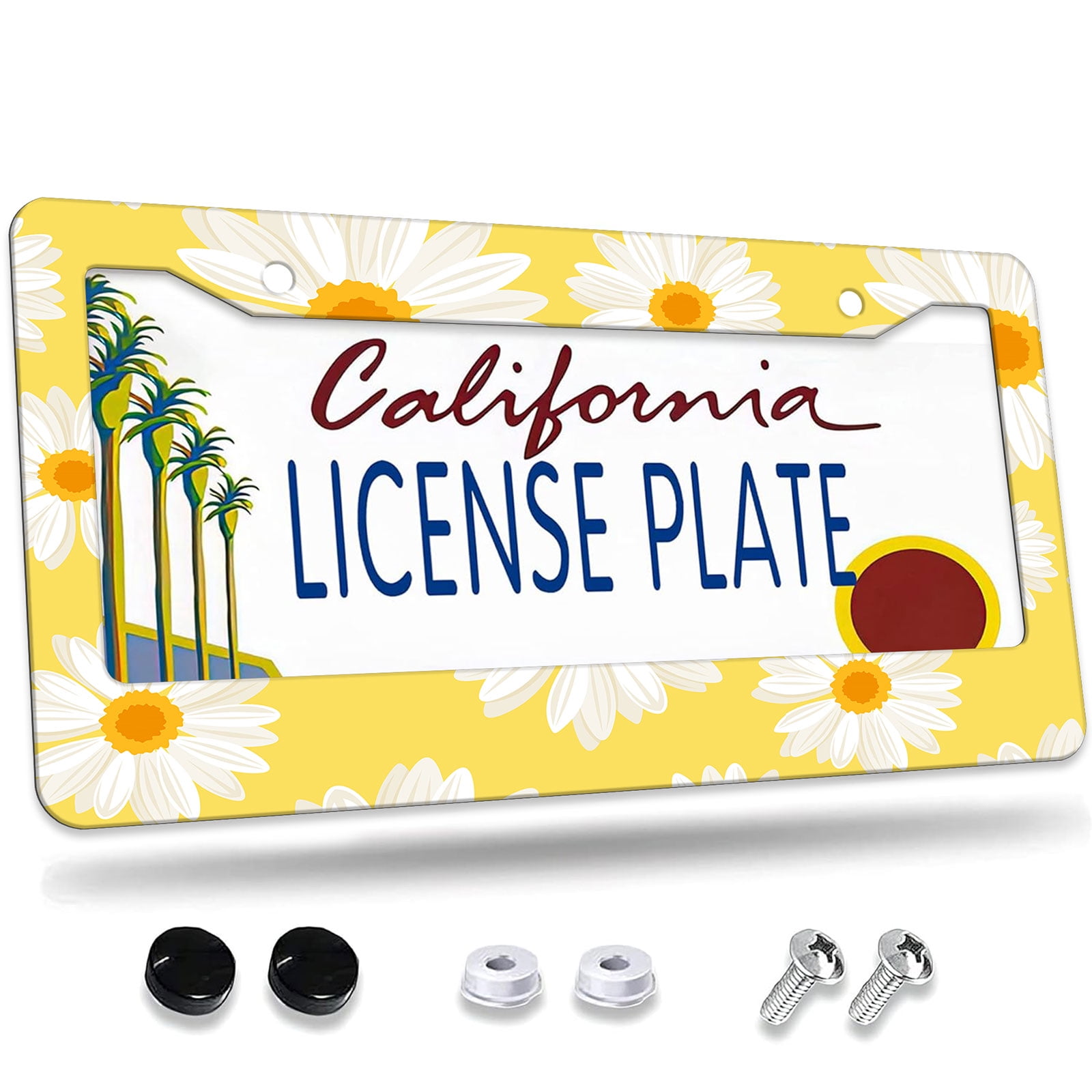 1 Pcs Daisies on Yellow Background License Plate Frame,License Plate ...