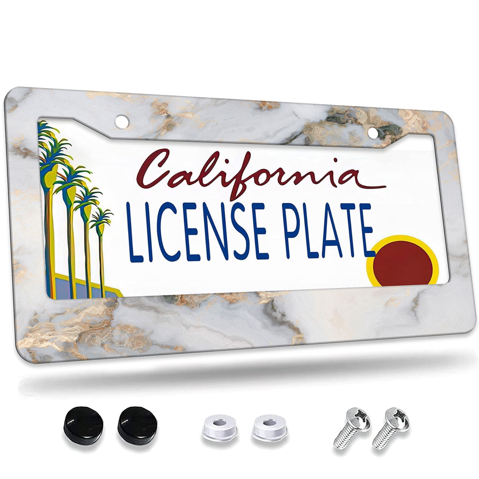 1 Pcs White and Gold Marble Texture License Plate Frame,License Plate ...