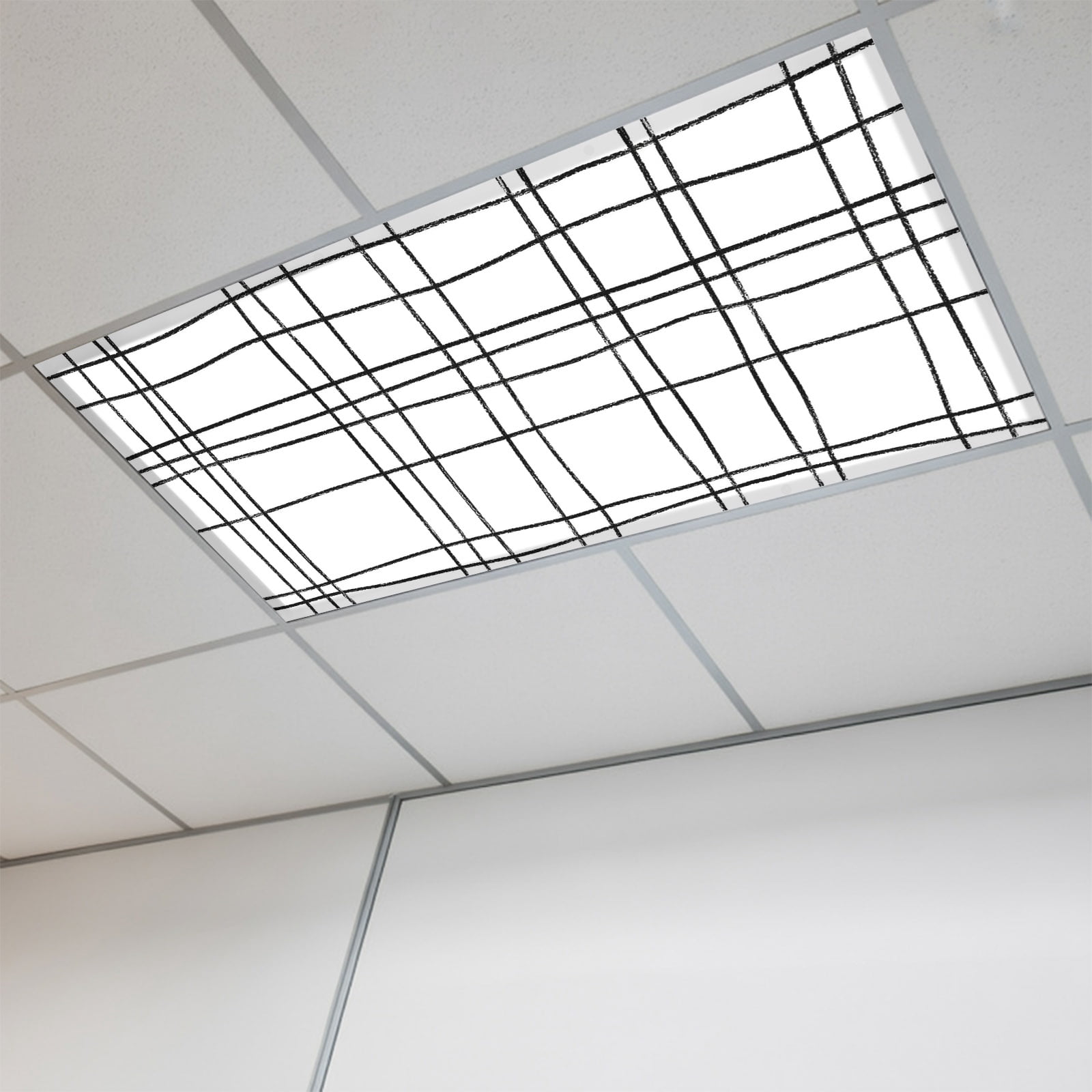 1 Pcs White Grid Line Fluorescent Light Covers Modern Minimalist ...