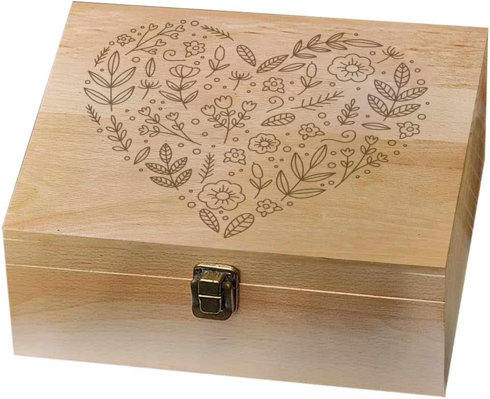 1 Pcs Wooden Memory Keepsake Box Heart With Locking Wood Boxes Large ...