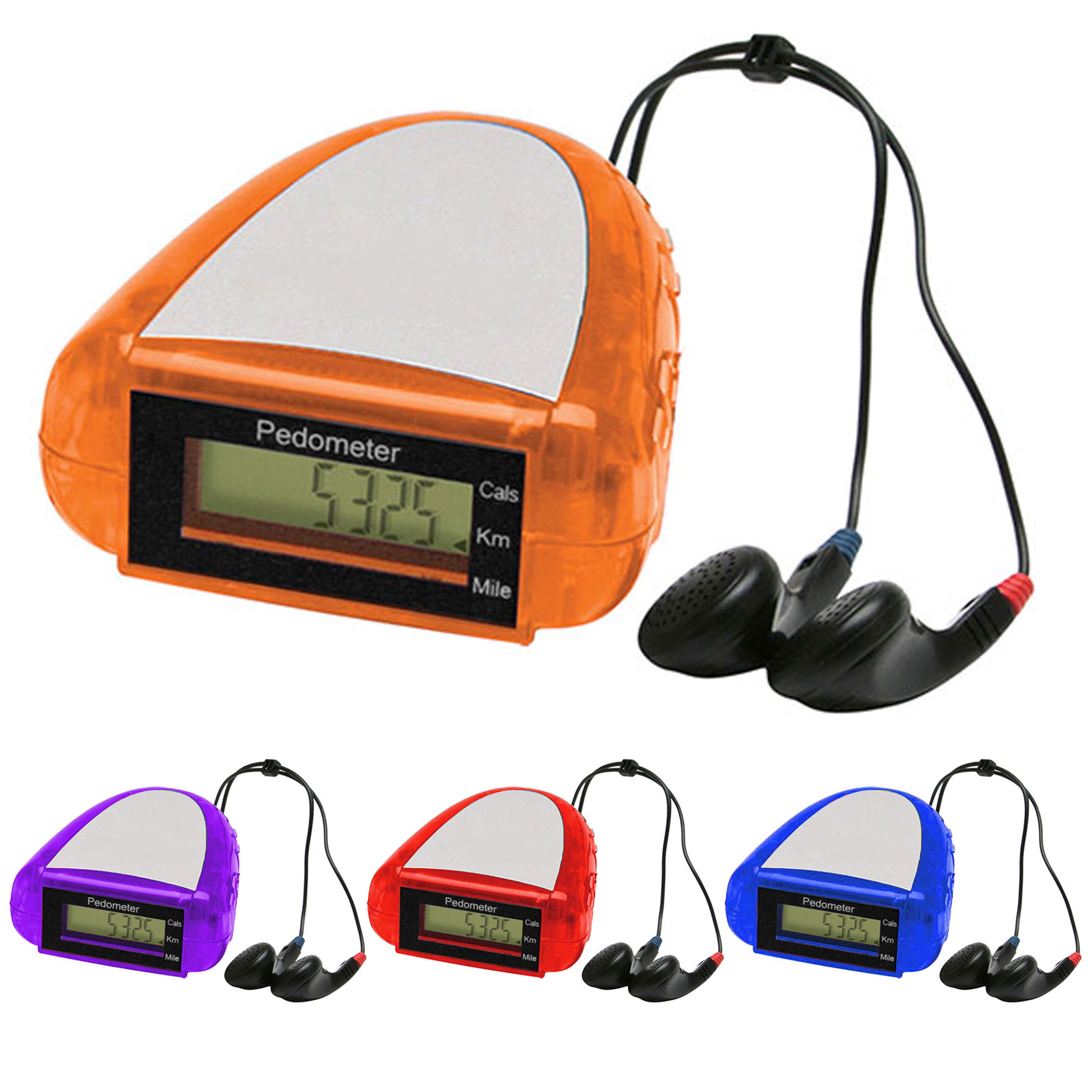 1 Pedometer FM Radio Scanner Stereo Earbuds Battery Operated Activity ...