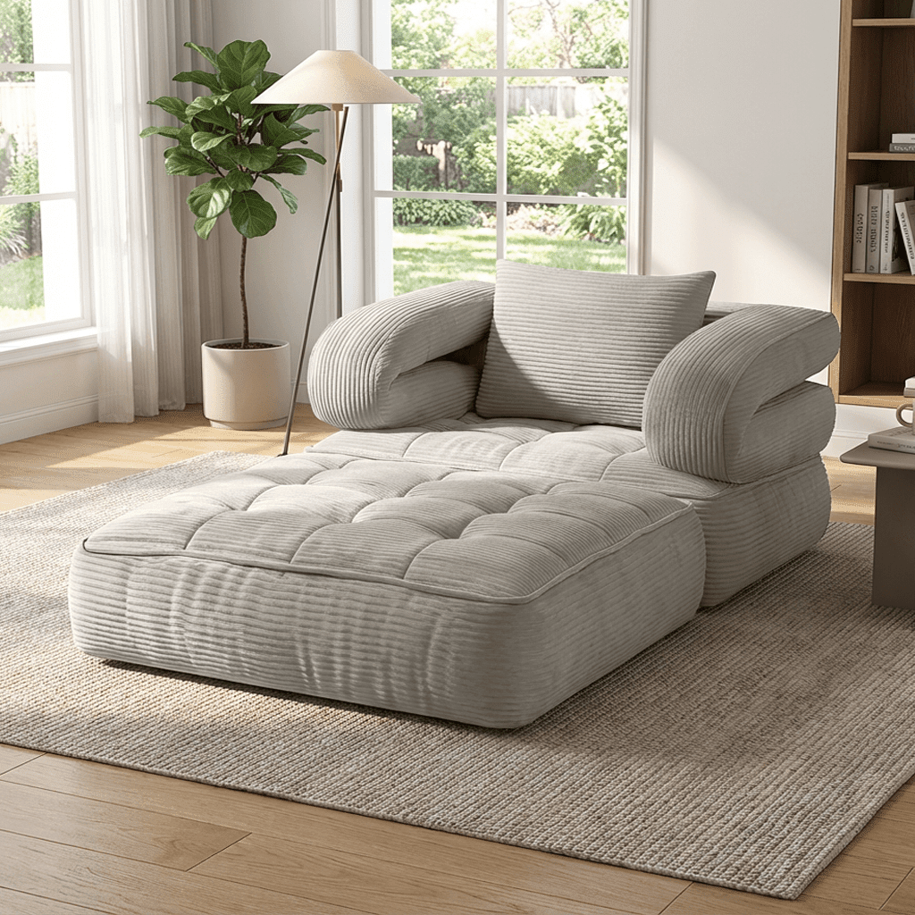 1-Person Chair Bed with Backrest - Space-Saving Boneless Sofa, Gray ...