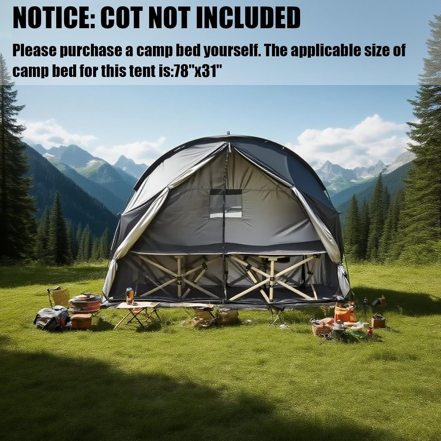 1 Person Cot Tent with Breathable Mesh Door and Screen Windows – Easy ...