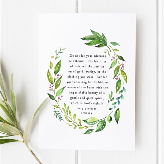 1 Peter 3:3-4 Floral Christian Print, Unframed Paper Poster 16x20in ...