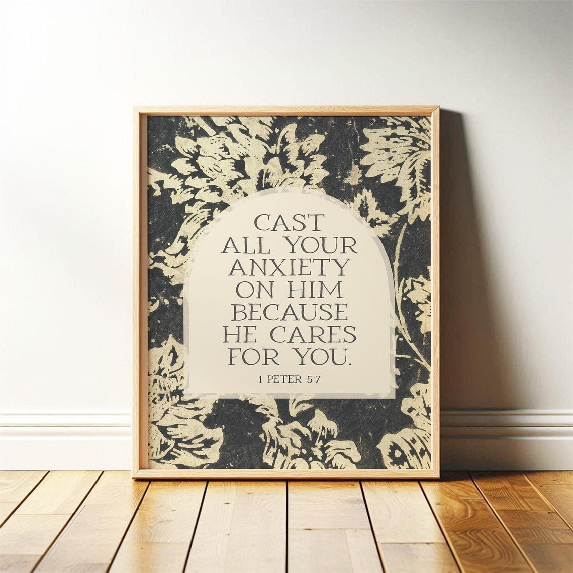 1 Peter 5:7 Bible Verse Wall Art, Vintage Style Floral Christian Print ...
