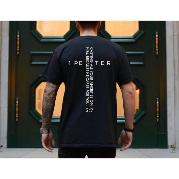 1 Peter 5:7 Shirt, Cast All Your Anxieties Bible Verse Tee, Christian ...