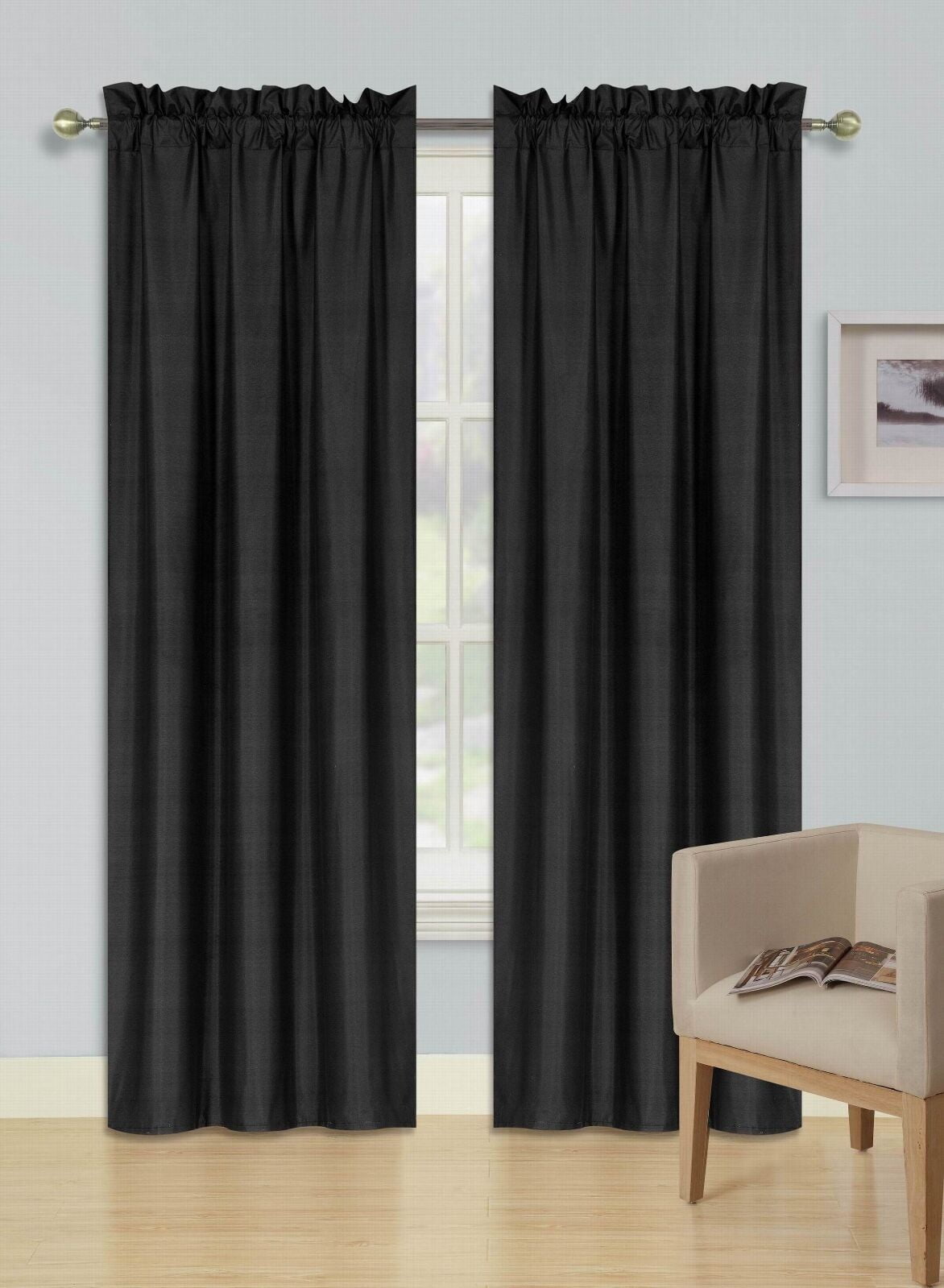 1-Piece 100% Blackout Rod Pocket Solid Window Curtain Panel With Lined ...