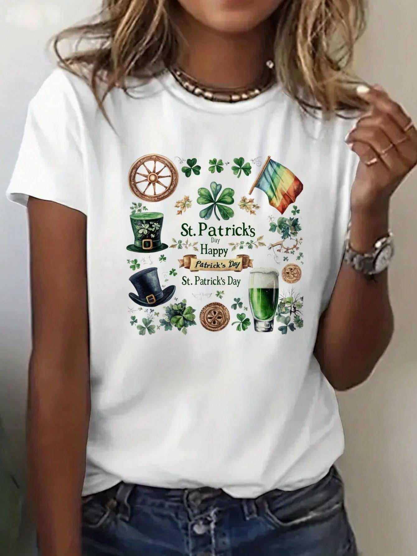 1 Piece, 200g St. Patrick's Day Print Crew Neck T-Shirt - Fashionable ...