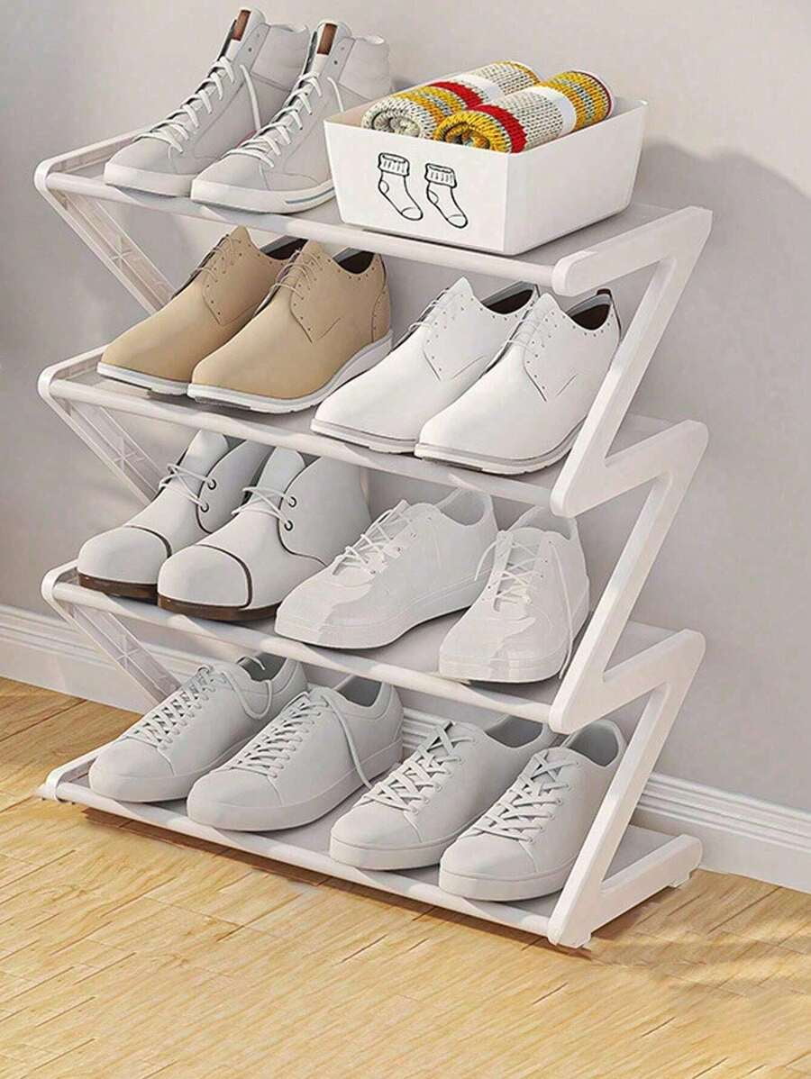 1 Piece 4-Layer Z-Shaped Shoe Rack, Metal Steel Pipe & Plastic Bracket ...