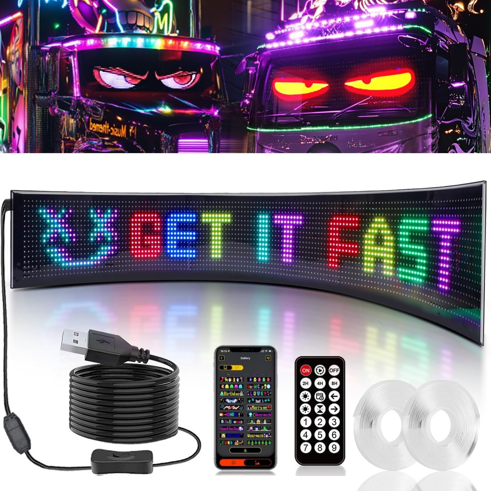 1 Piece 52in*7.6in Extra-Large Devil Eyes Light for Truck Windshield ...